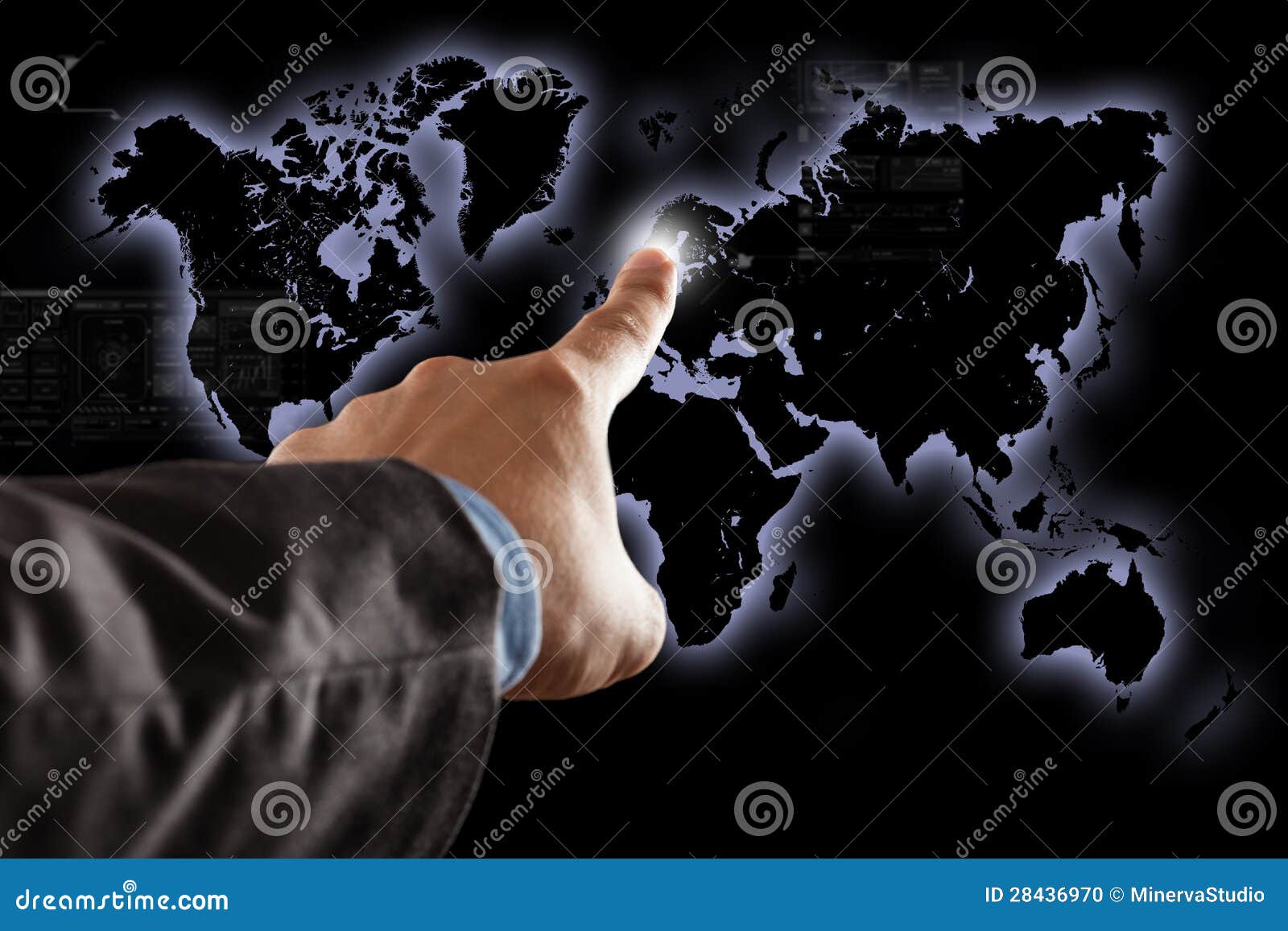 World Control Room Globe Hologram Planet Earth Model Stock Photo ...