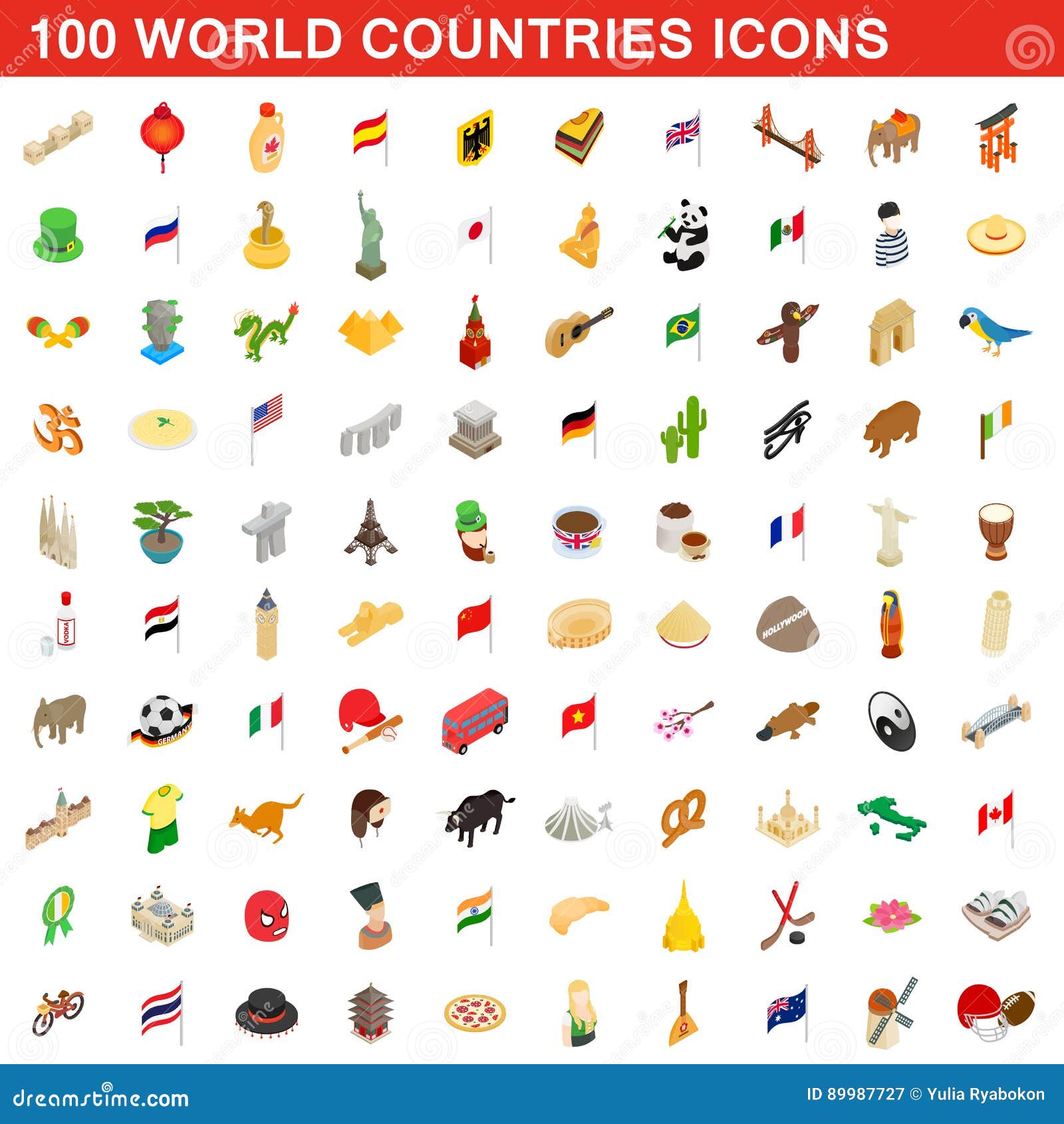 100 World Countries Icons Set, Isometric 3d Style Stock Vector ...