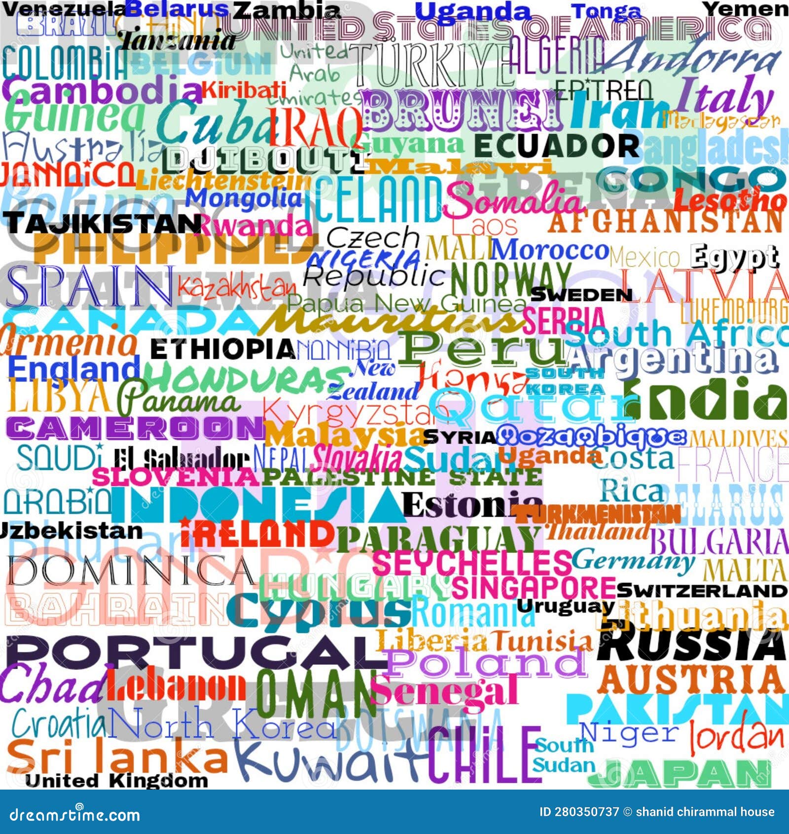 World Countries Names Creative Design Illustration Isolated on White ...