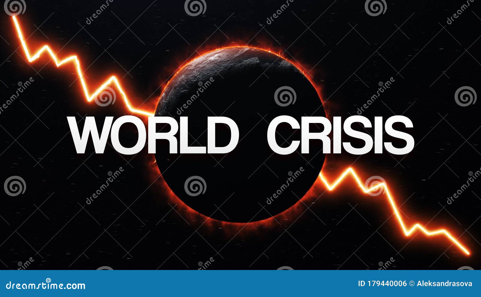 World Crisis Concept Symbol. Earth Globe in Fire with Falling Chart on ...