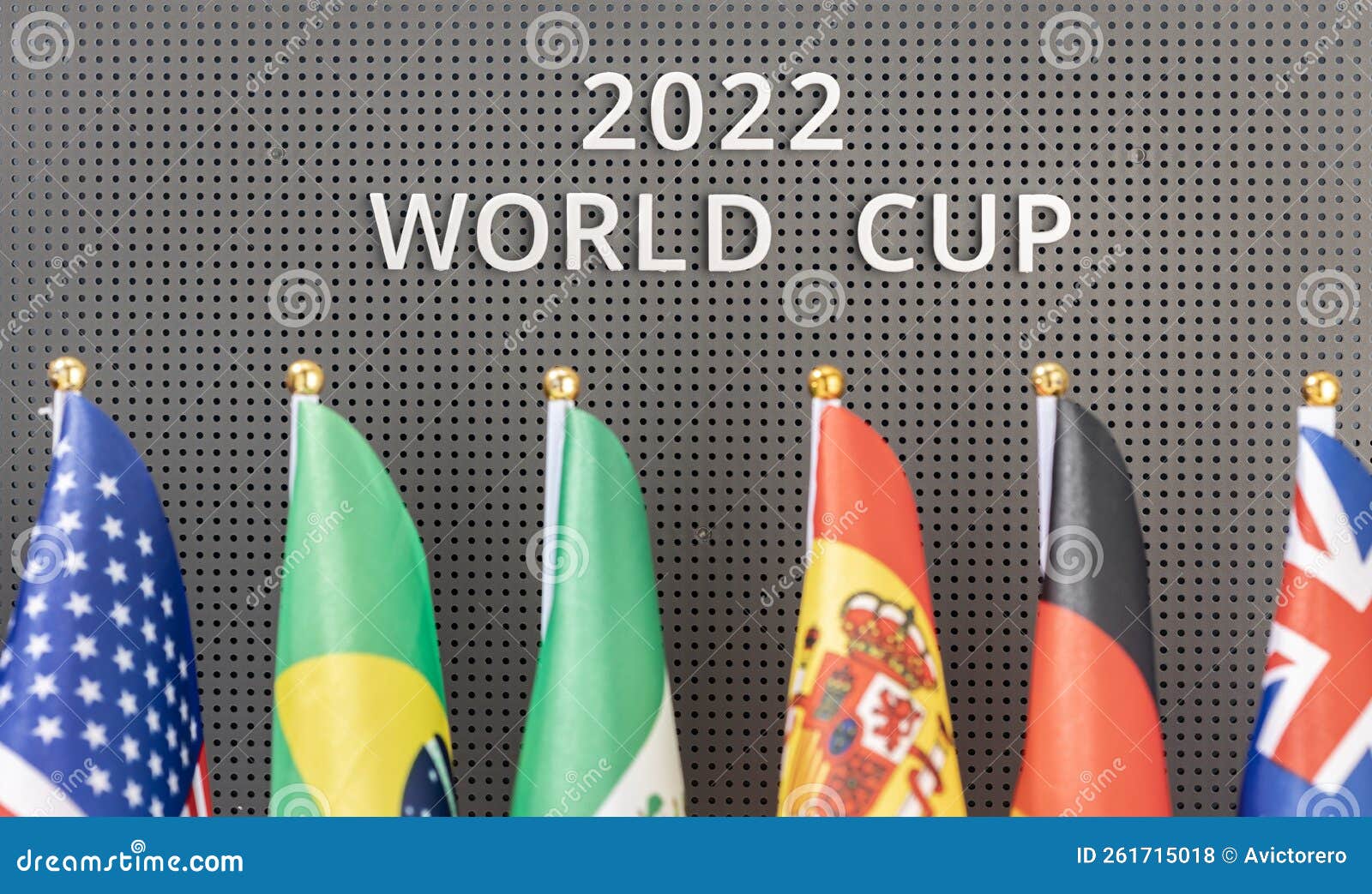 2022 World Cup Text on a Board and Group of Different Flags Stock Photo ...