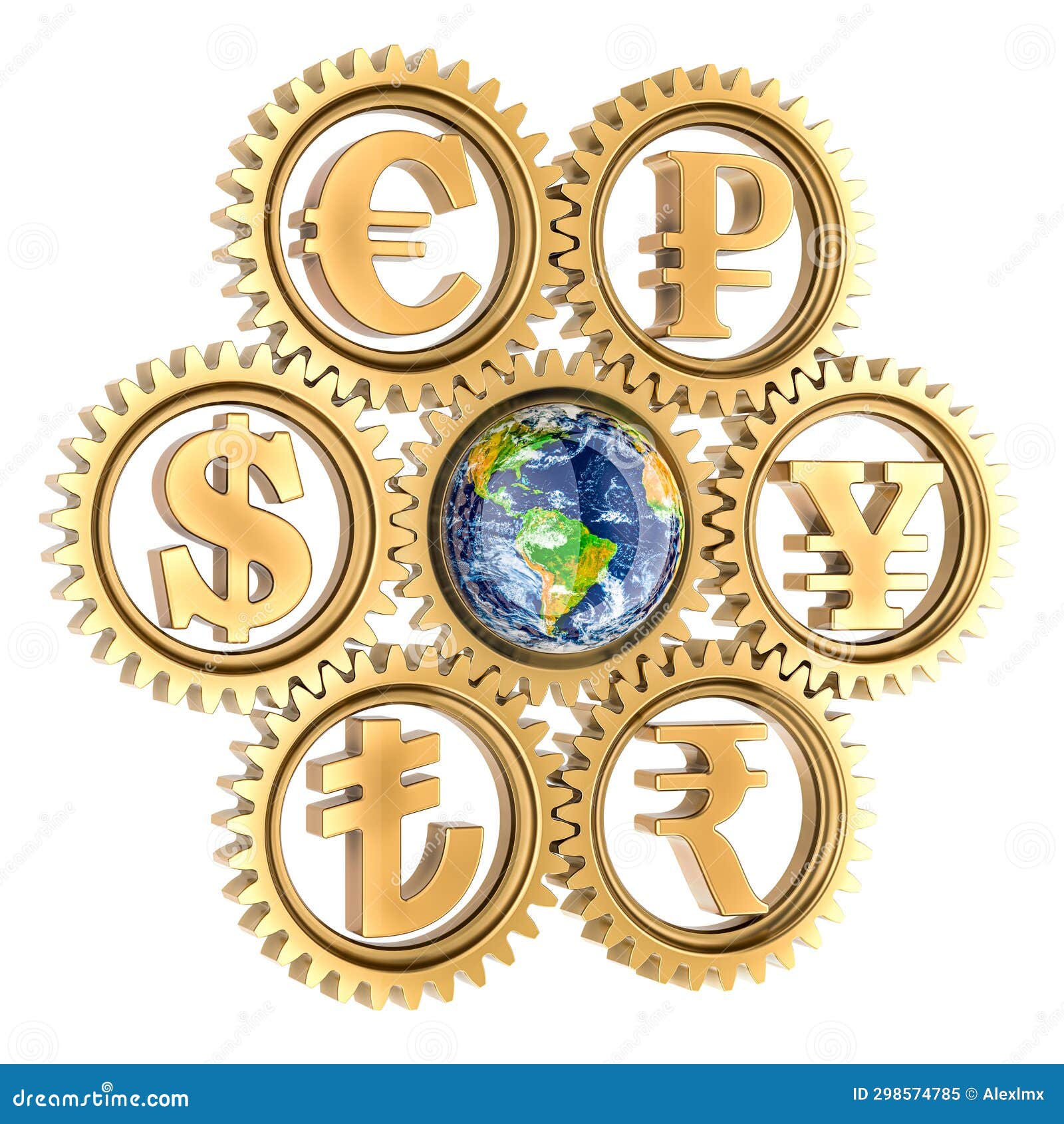 World Currency, Concept. Earth Globe with Currency Gears Around, 3D ...