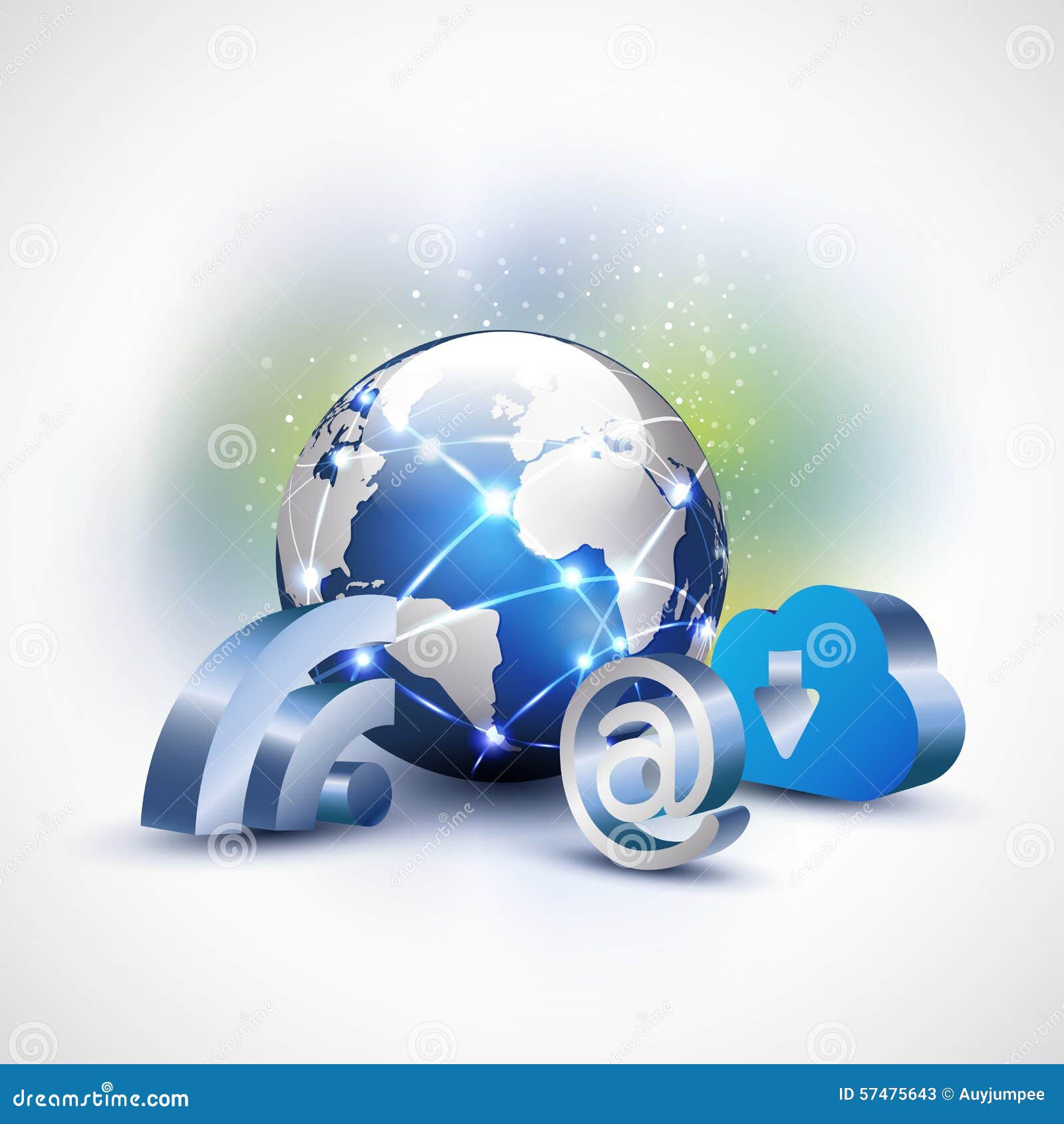 World with 3d Cloud Internet Wifi Symbol for Communication & Technology ...