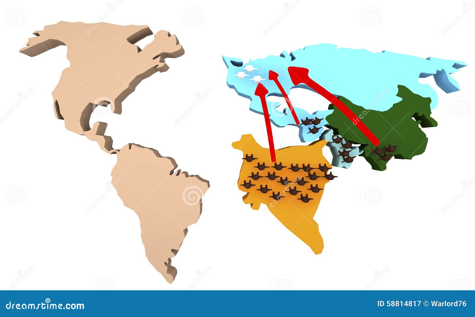 World Map, Men Figures And Geo Position Pointers Infographics. Cartoon ...