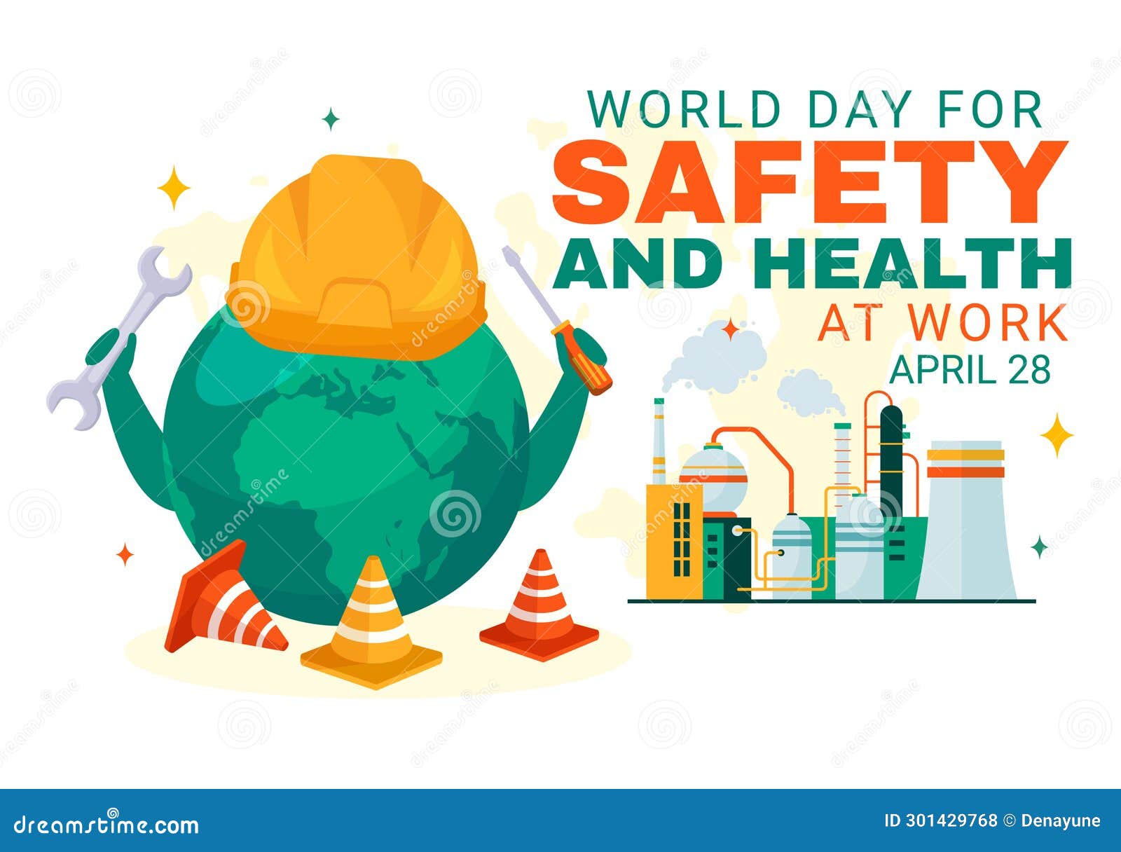 World Day For Safety And Health At Work Vector Illustration On April 28