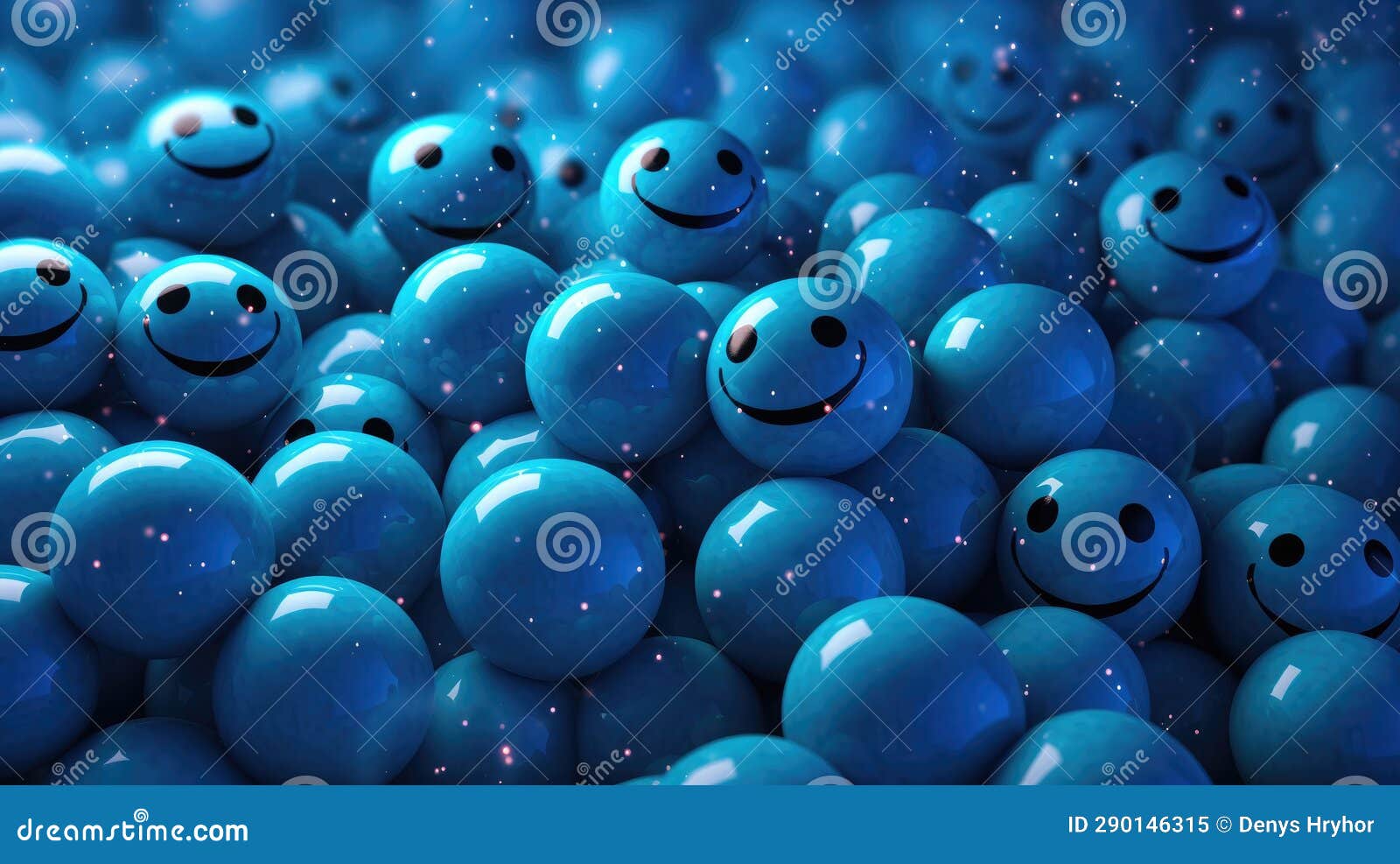 World Day of Smiles. Blue Balls with Painted Smiles on a Blue ...