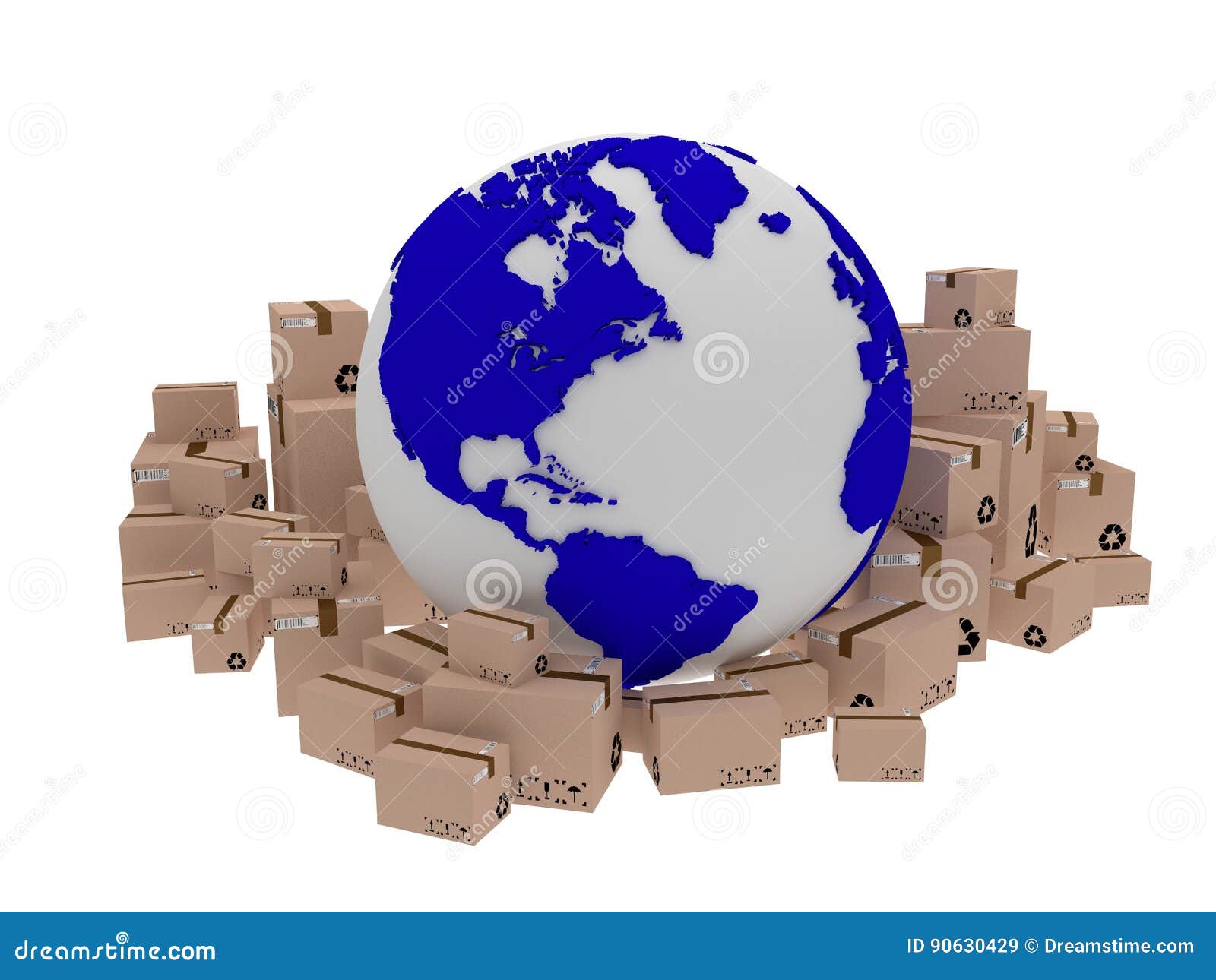 World Delivery, Illustration of Globe Icon and Box Arround. 3d Render ...