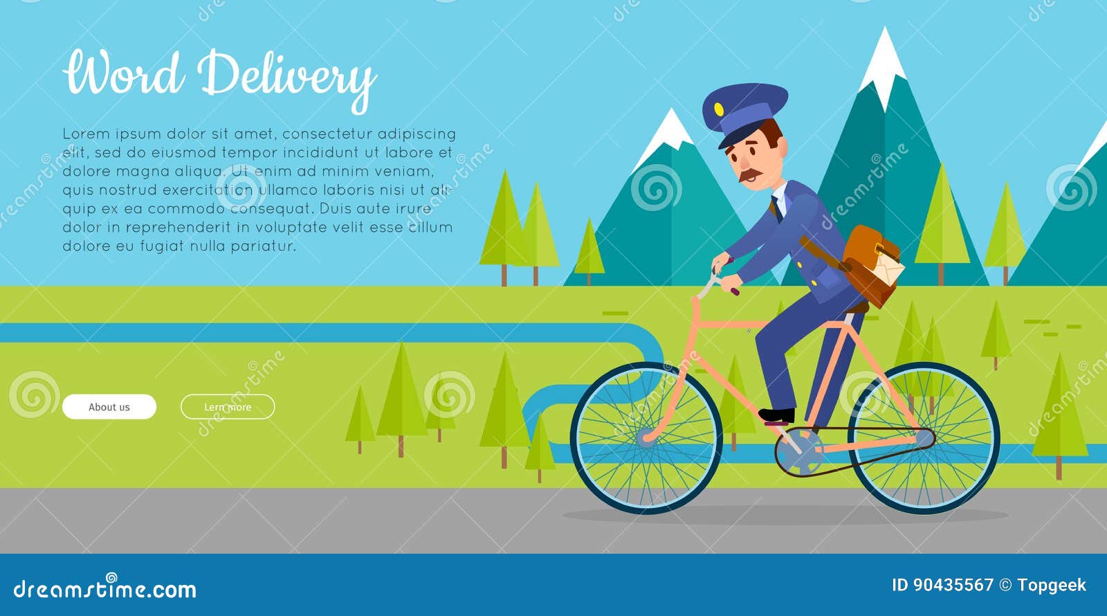 World Delivery Banner Postman. Mailman On Bicycle Cartoon Vector ...