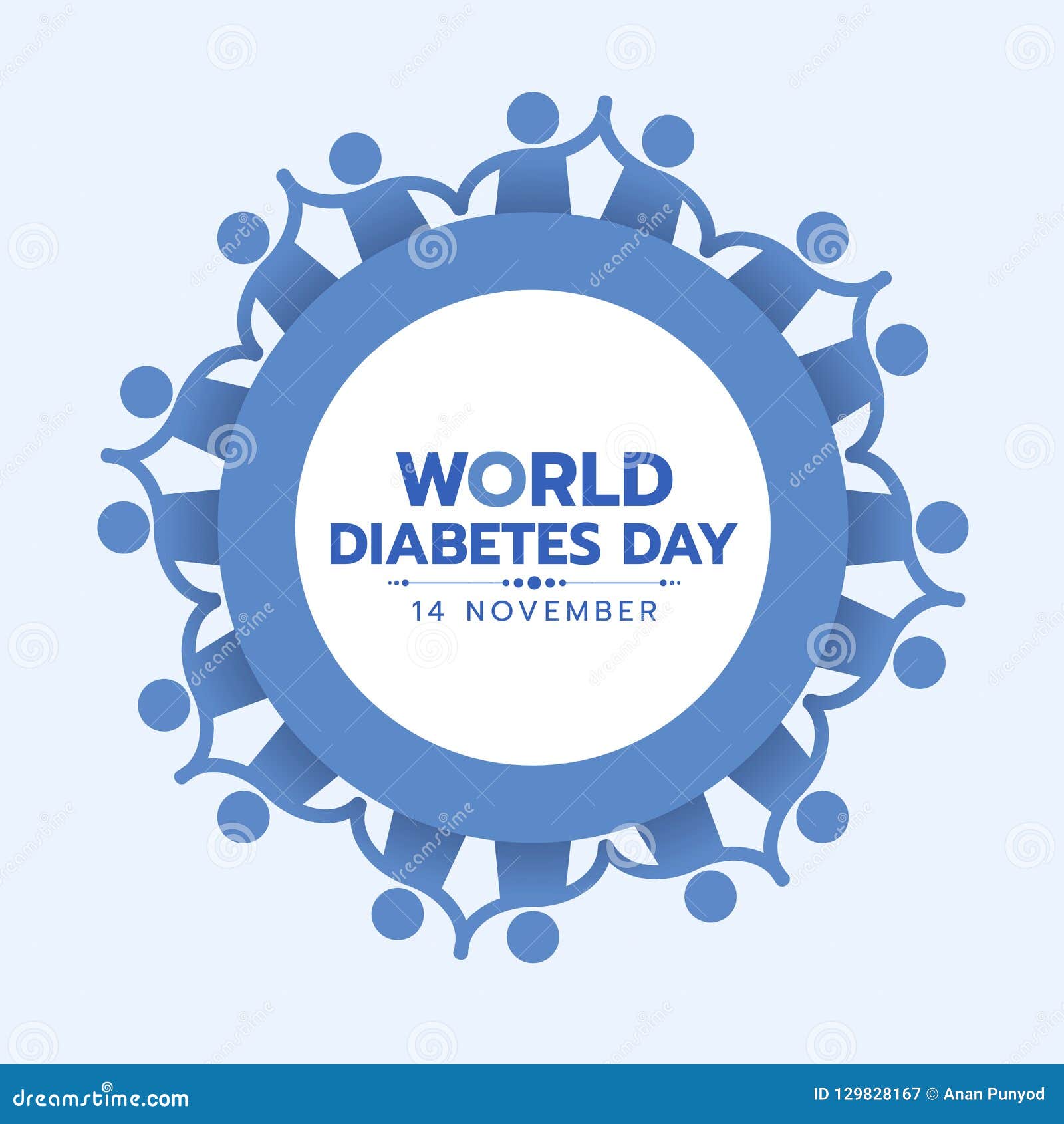 World Diabetes Day Awareness Banner With Blue People Hold Hand Around