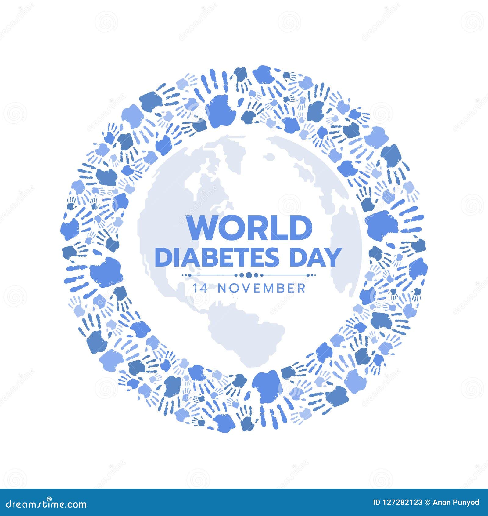 World Diabetes Day Awareness With Blue Hands Fingerprint Make Circle