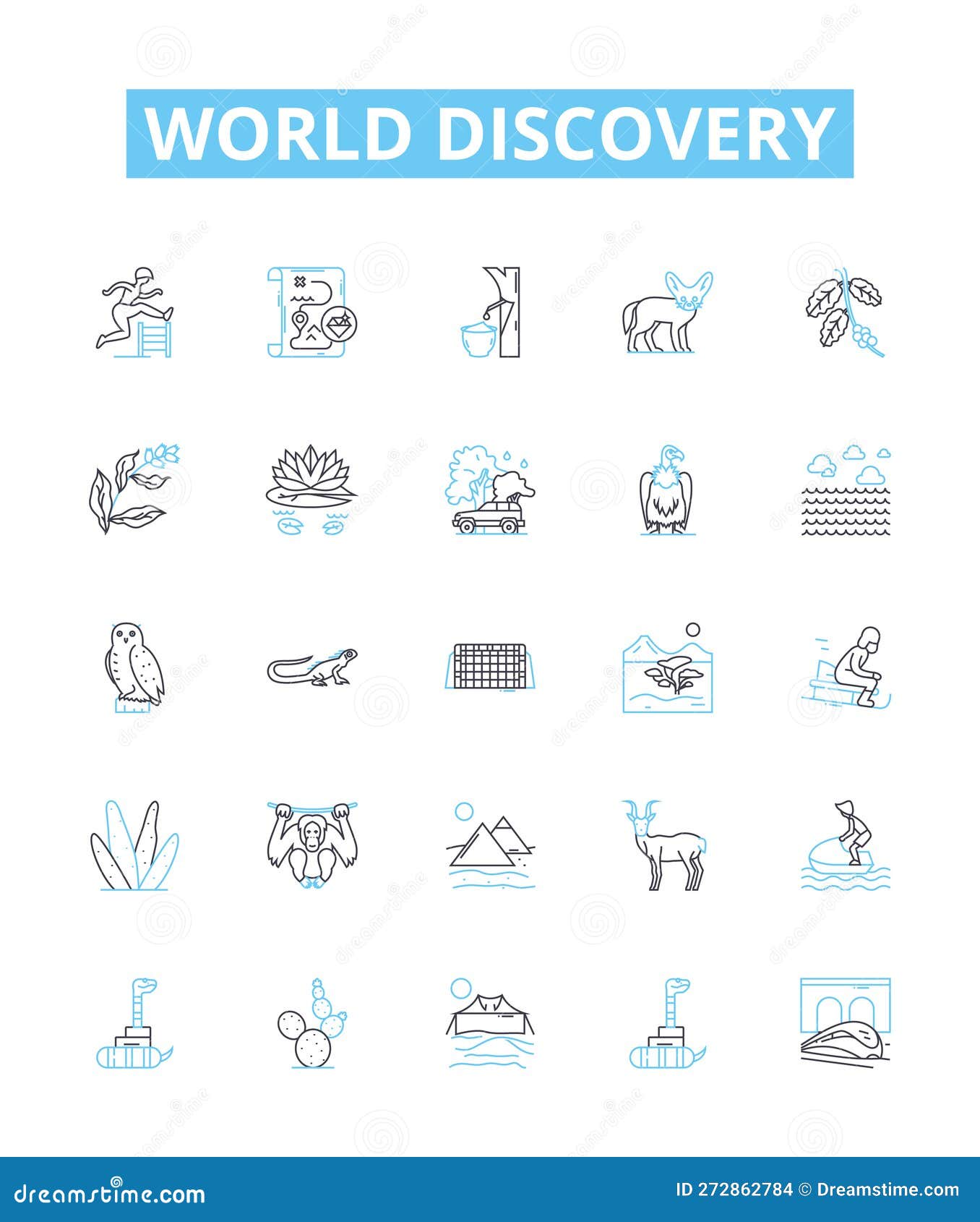 World Discovery Vector Line Icons Set. Exploration, Expedition ...