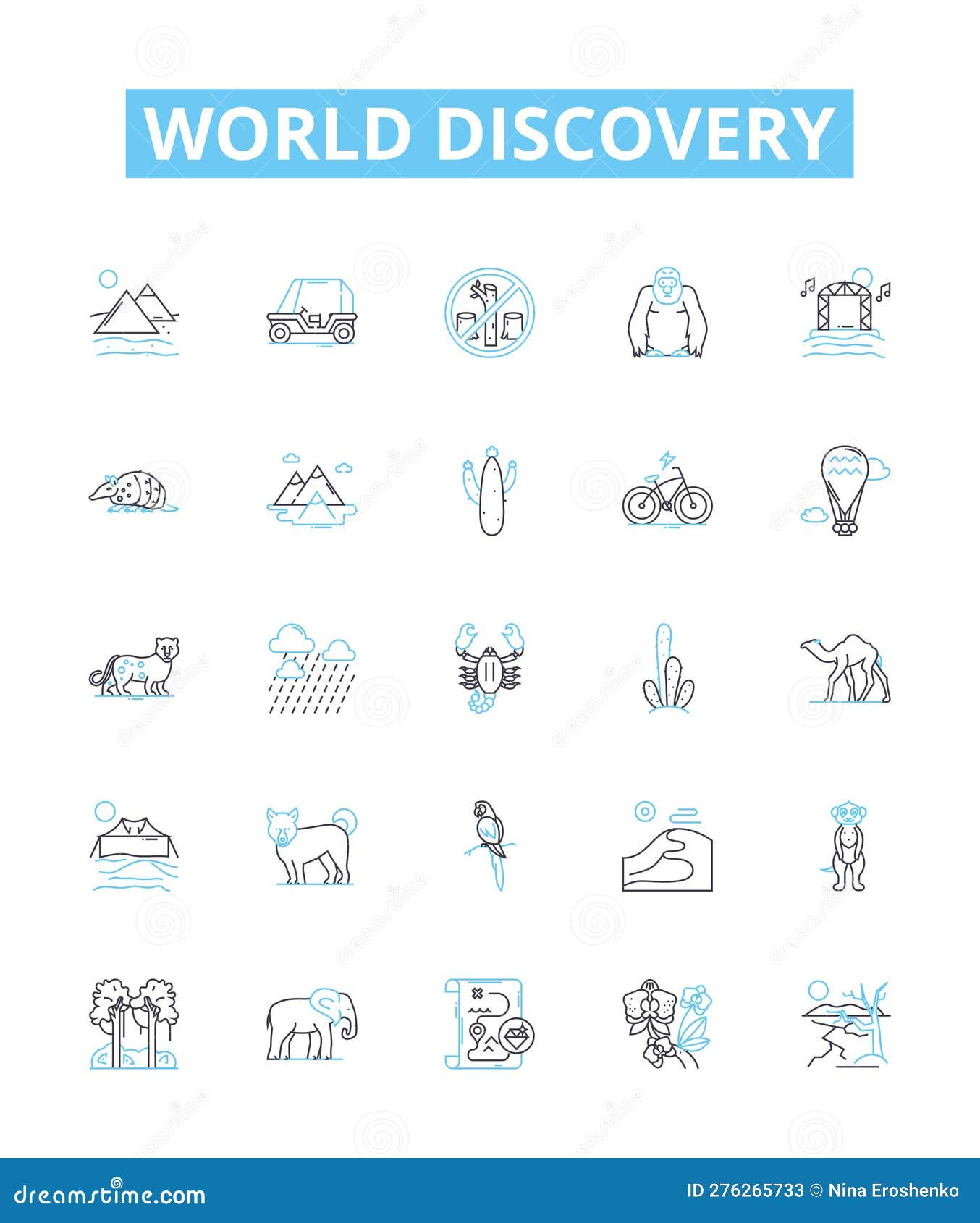 World Discovery Vector Line Icons Set. Exploration, Expedition ...