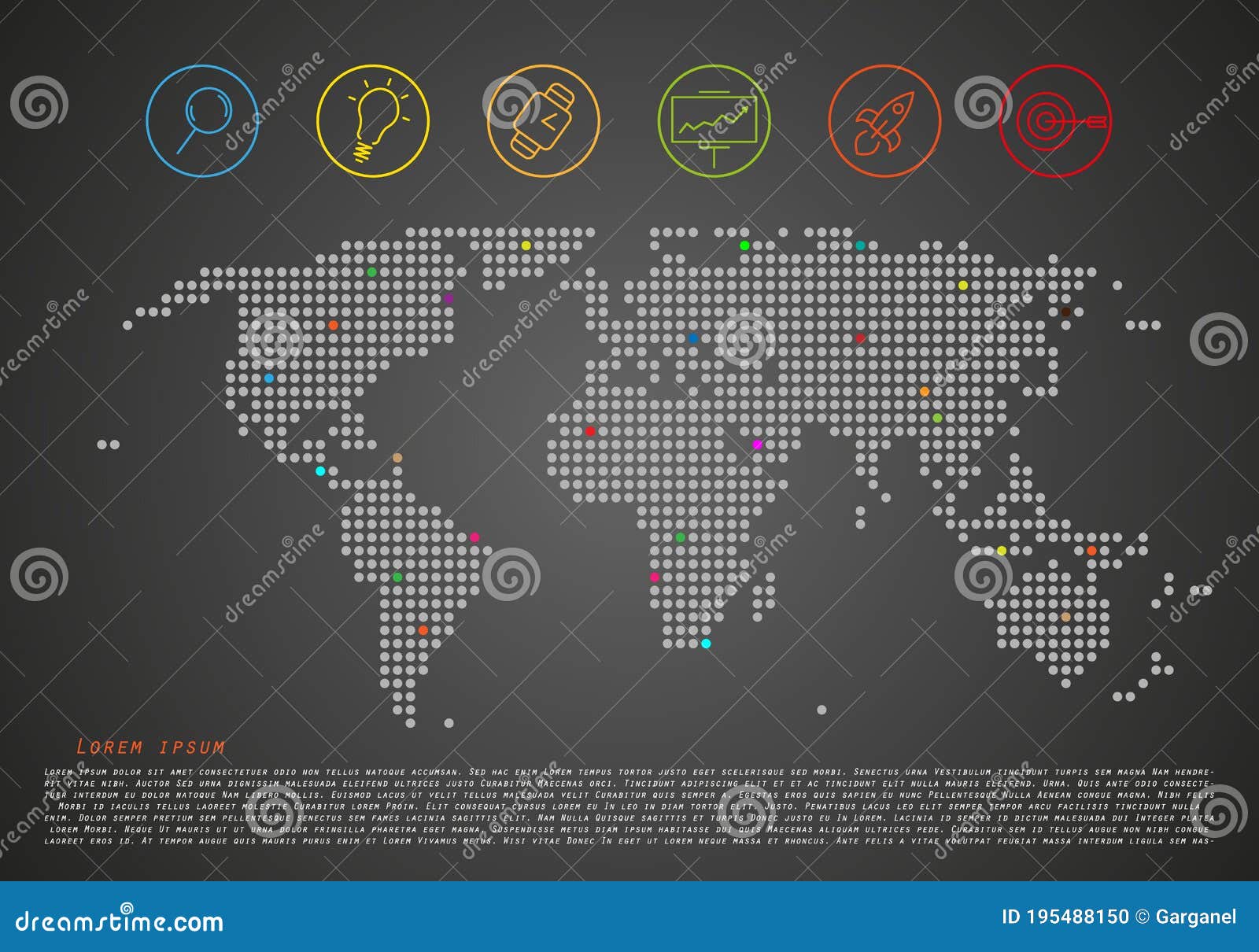 World Doted Map with Icons and Points and Place for Your Text Stock ...