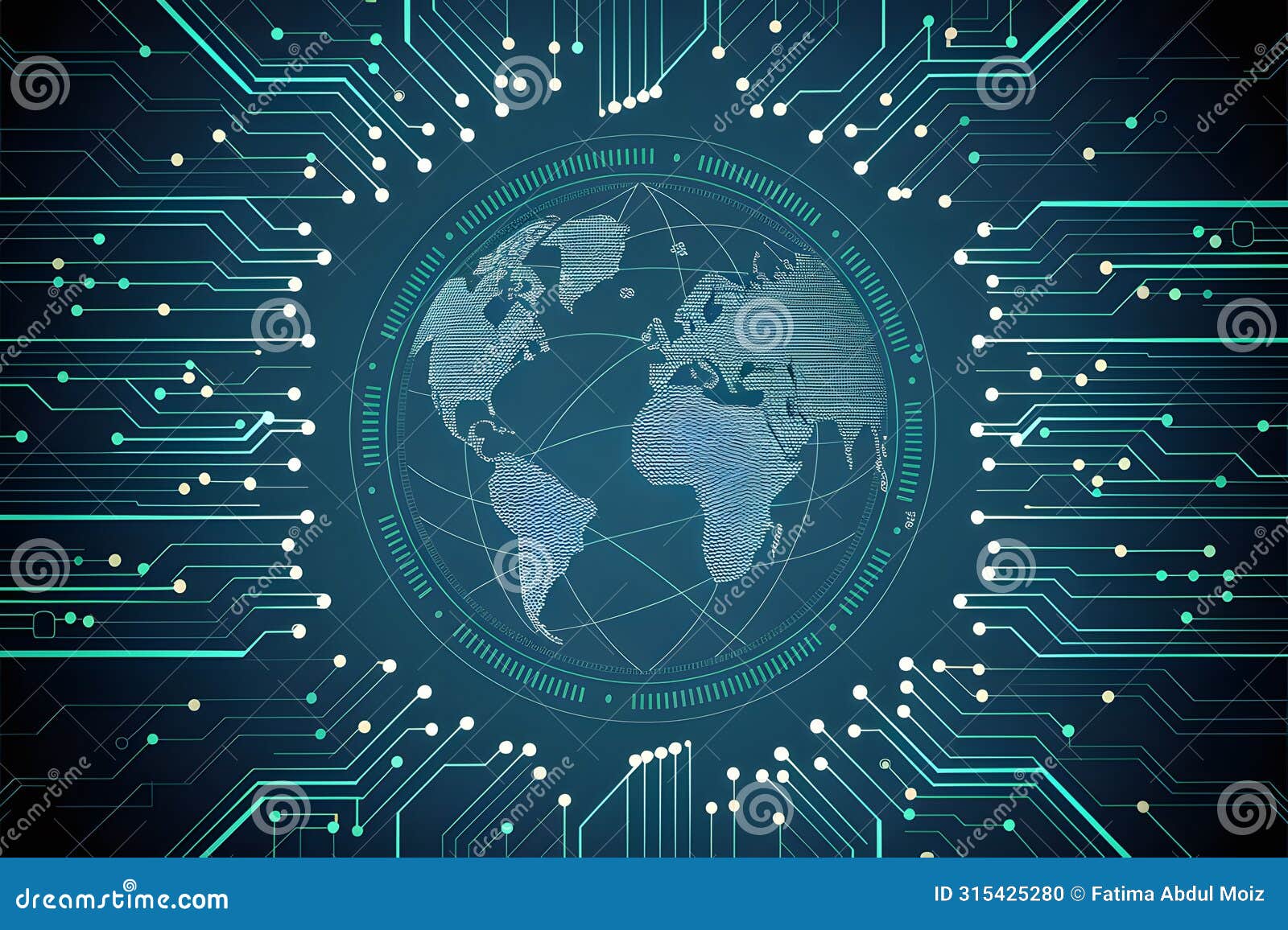 World Earth Depicted on Circuit Lines Technology Background Vector ...