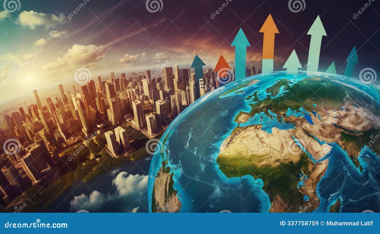 World Economic Growth Concept with World Map Background Stock ...