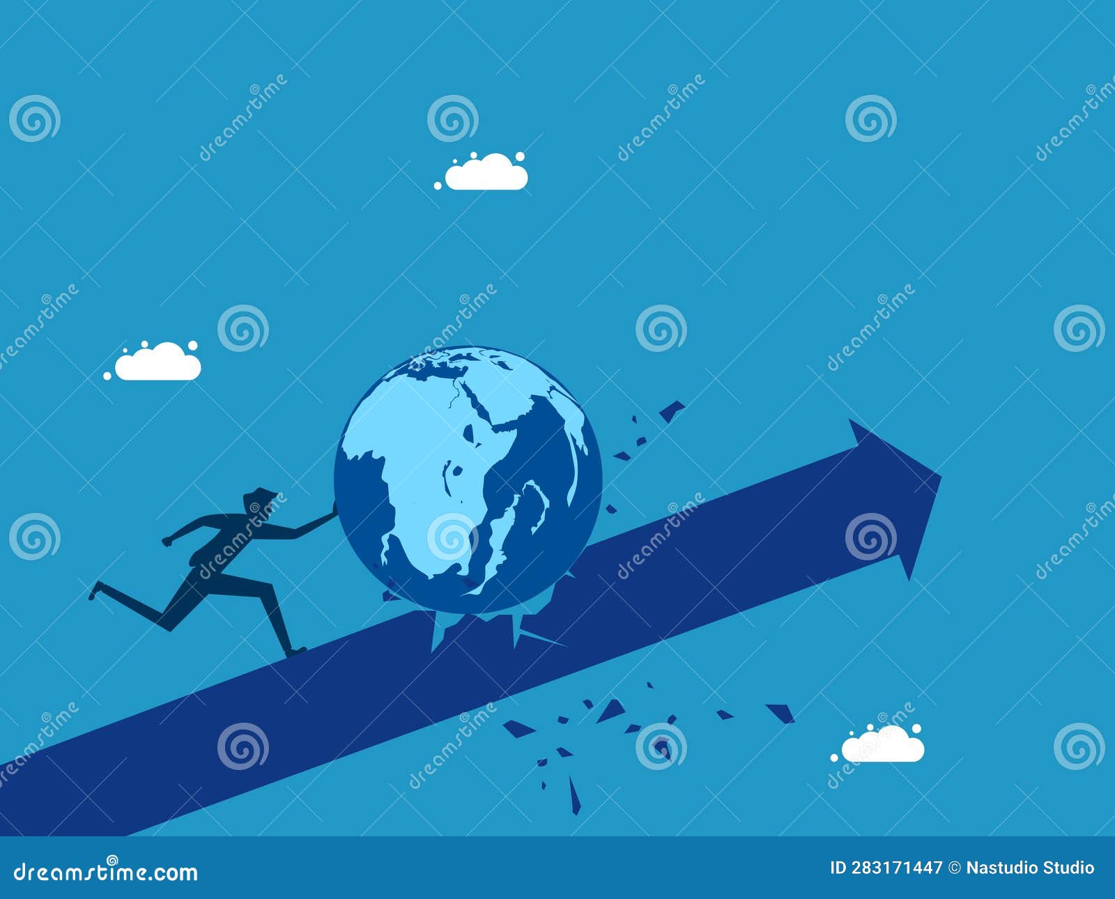 World Economic Problems. Man Pushing the Stuck World Stock Vector ...