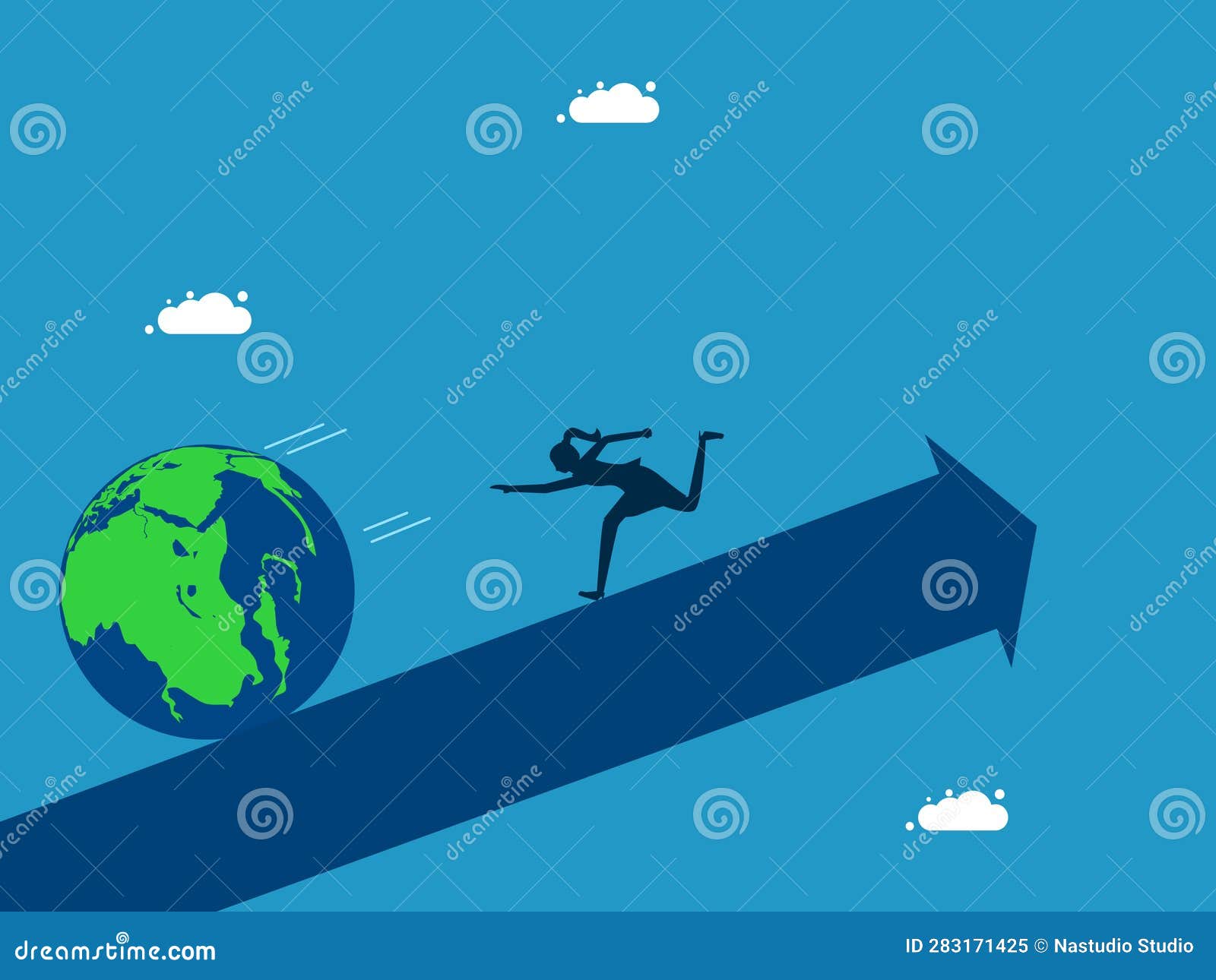 World Economic Problems. Woman Chasing the Falling World Stock Vector ...