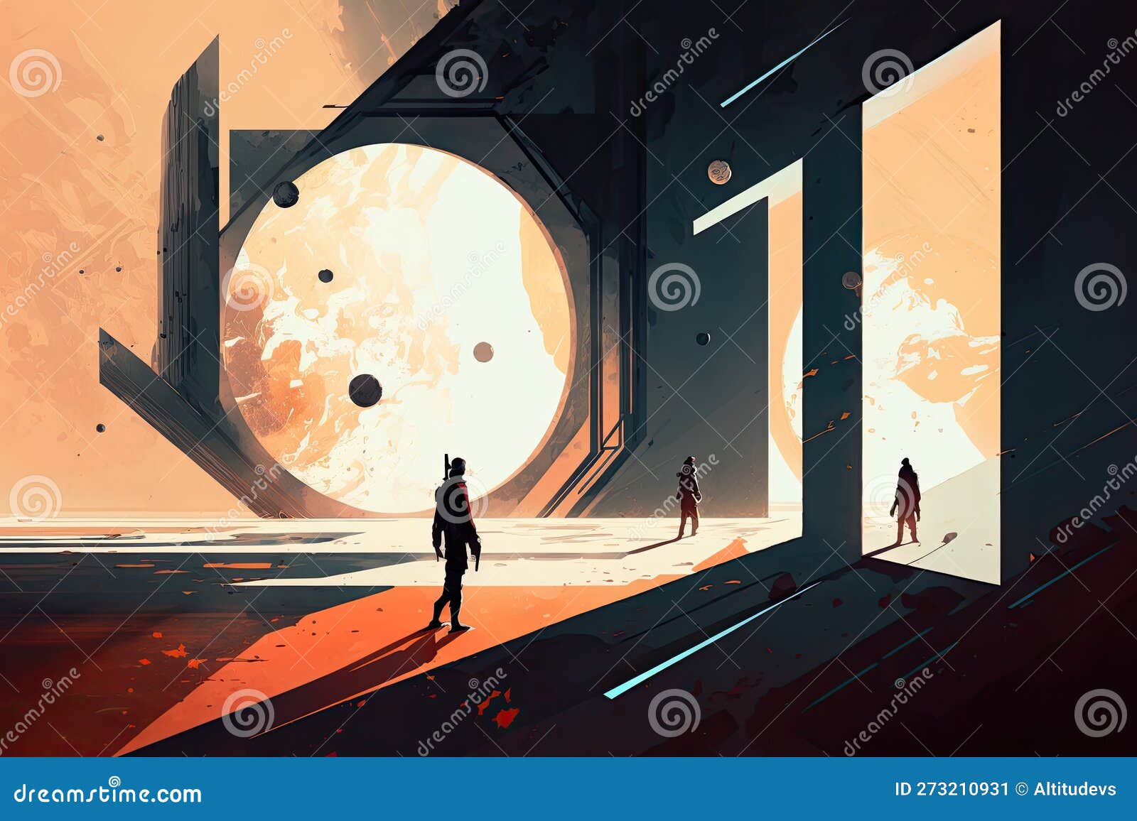 A World of Empty Space and Abstract Shapes, with People Exploring the ...