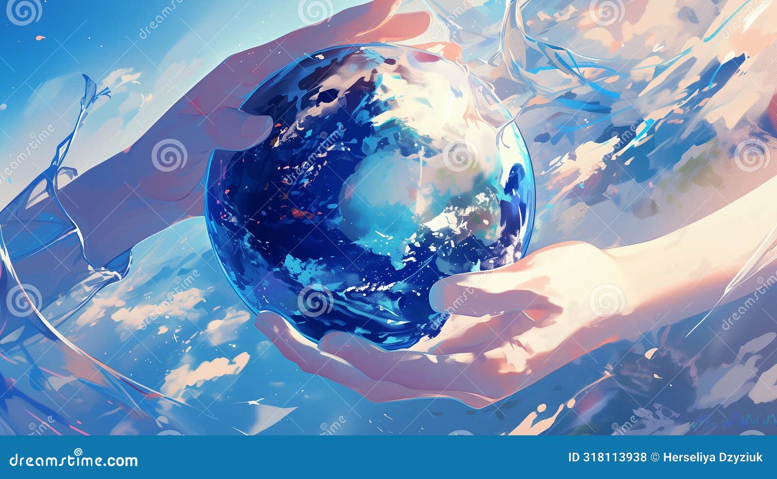 World Environment Day: Anime Earth Globe in Hands. Generative AI Stock ...