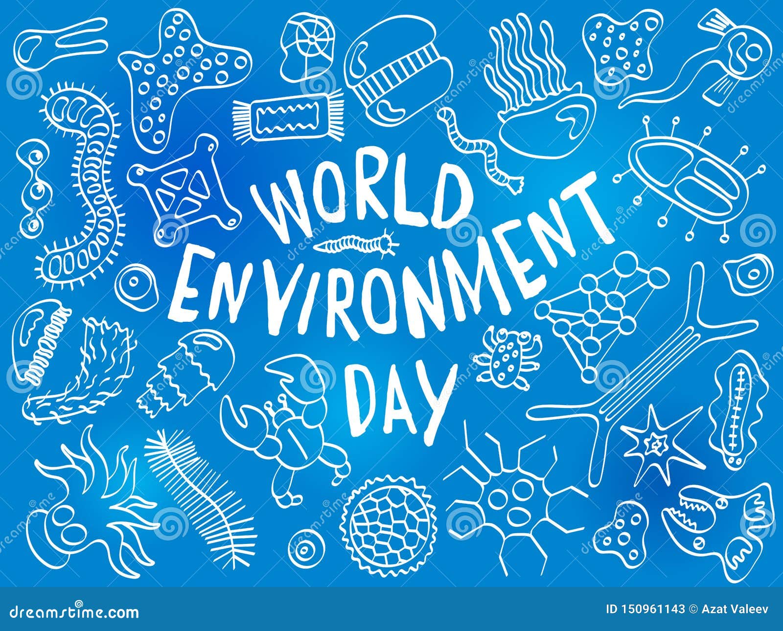 World Environment Day Doodle. Various Microorganisms Background Pattern ...