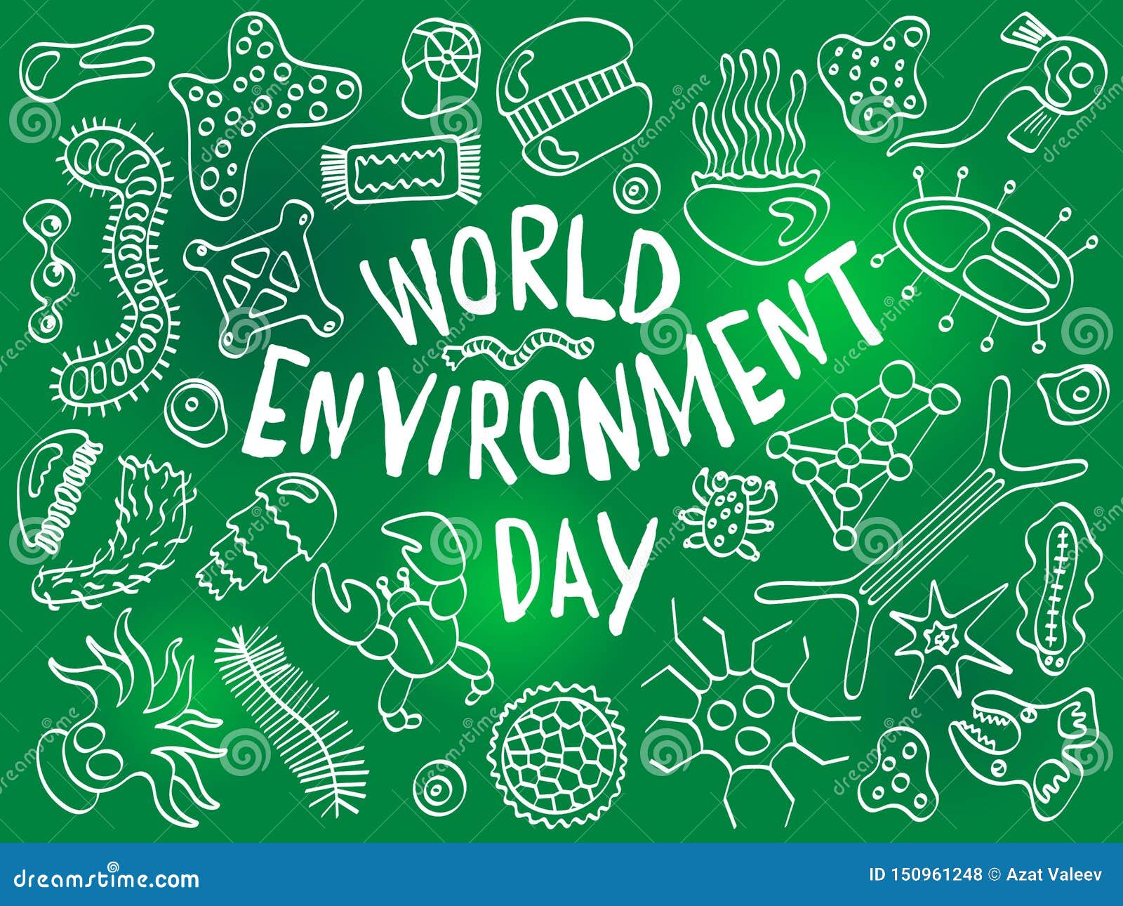 World Environment Day Doodle. Various Microorganisms Background Pattern ...