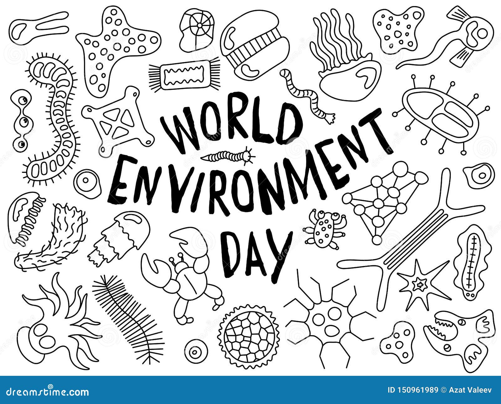 World Environment Day Doodle. Various Microorganisms Background Pattern ...