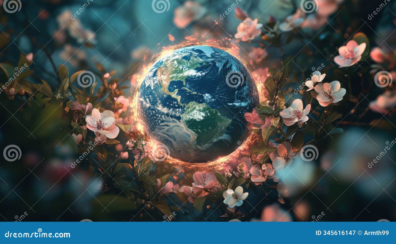 World Environment Day. Planet Earth in the Spring Blossom Stock ...