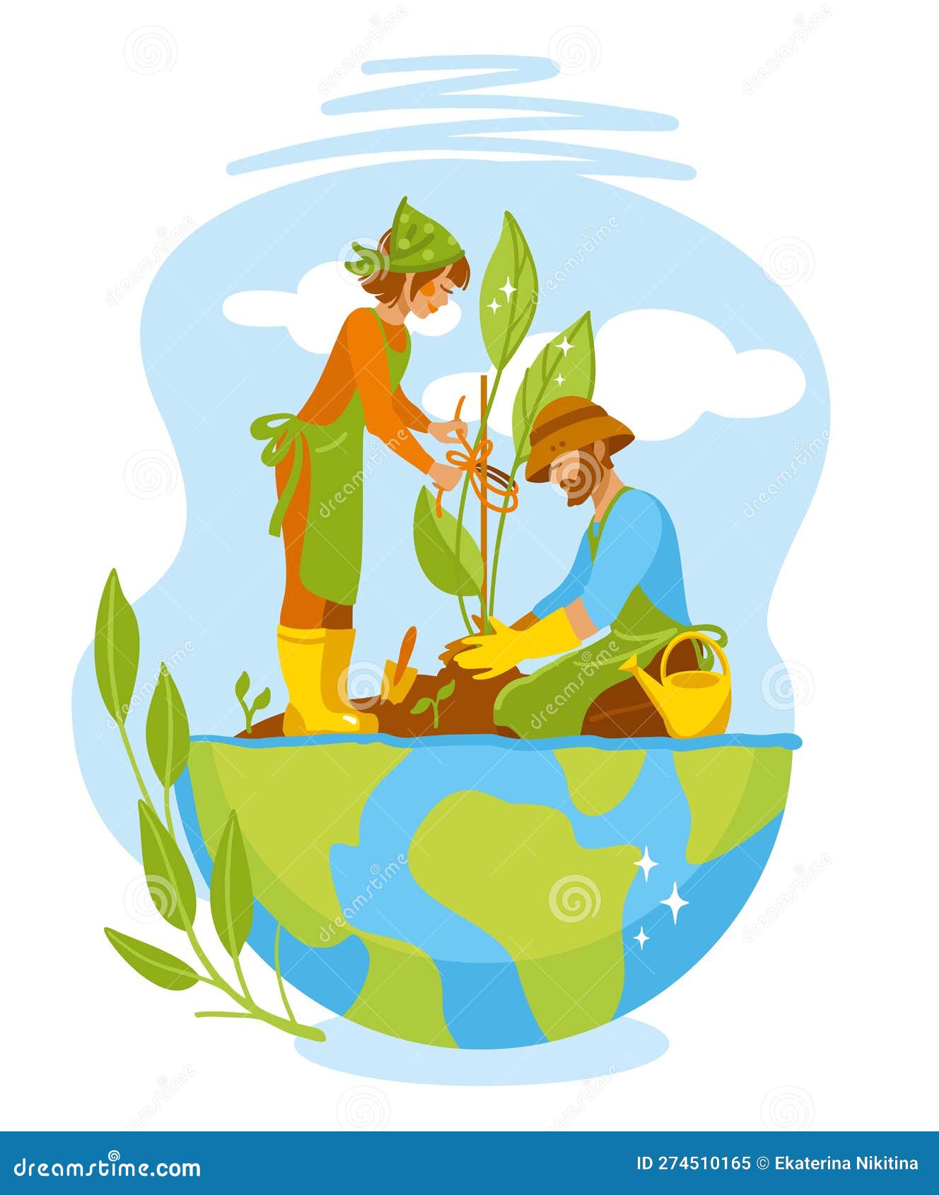 World Environment Day. Save the Planet, Illustration with People Taking ...