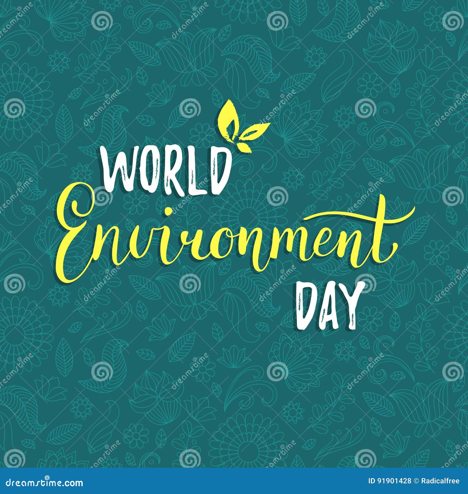 World Environment Day Vector Card on Floral Pattern Background. Hand ...