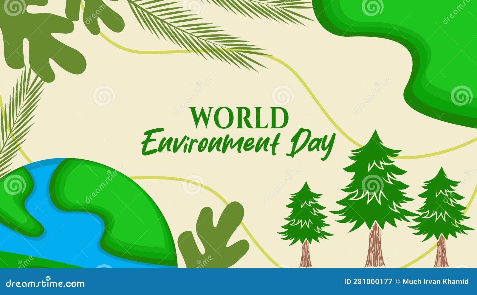 World Environment Day Vector Template Background with Green Plant Stock ...