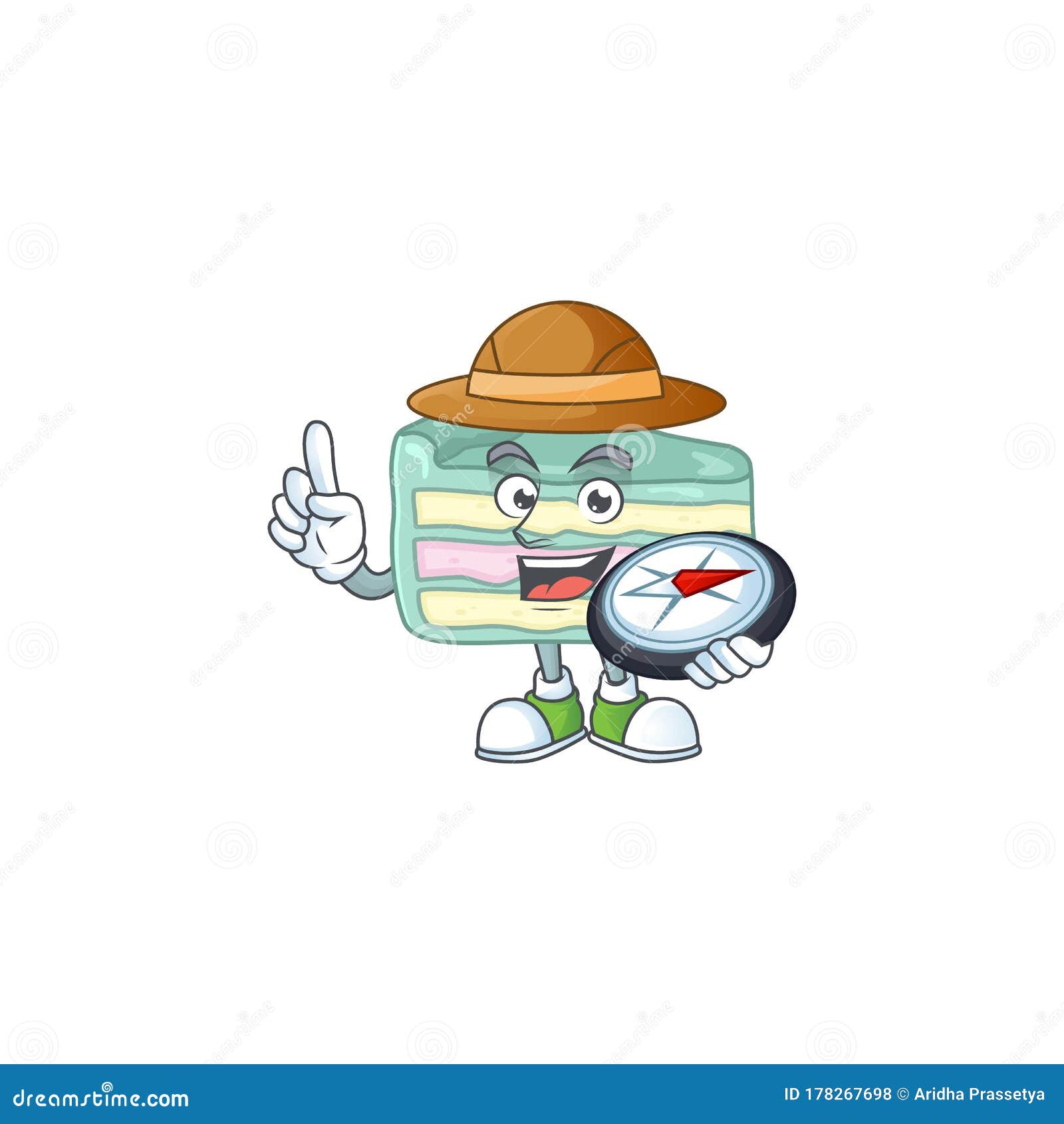 World Explorer Vanilla Slice Cake Cartoon Design Style Using Compass ...