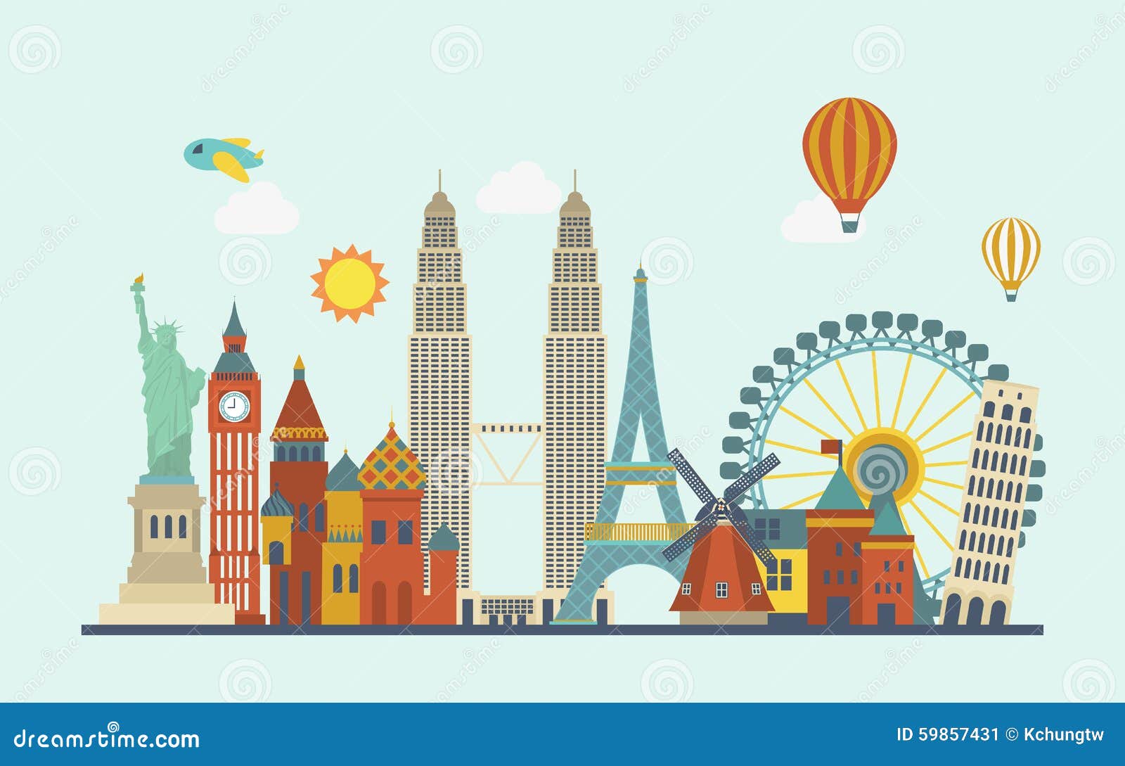 Icons World Tourist Attractions Cartoon Vector | CartoonDealer.com ...