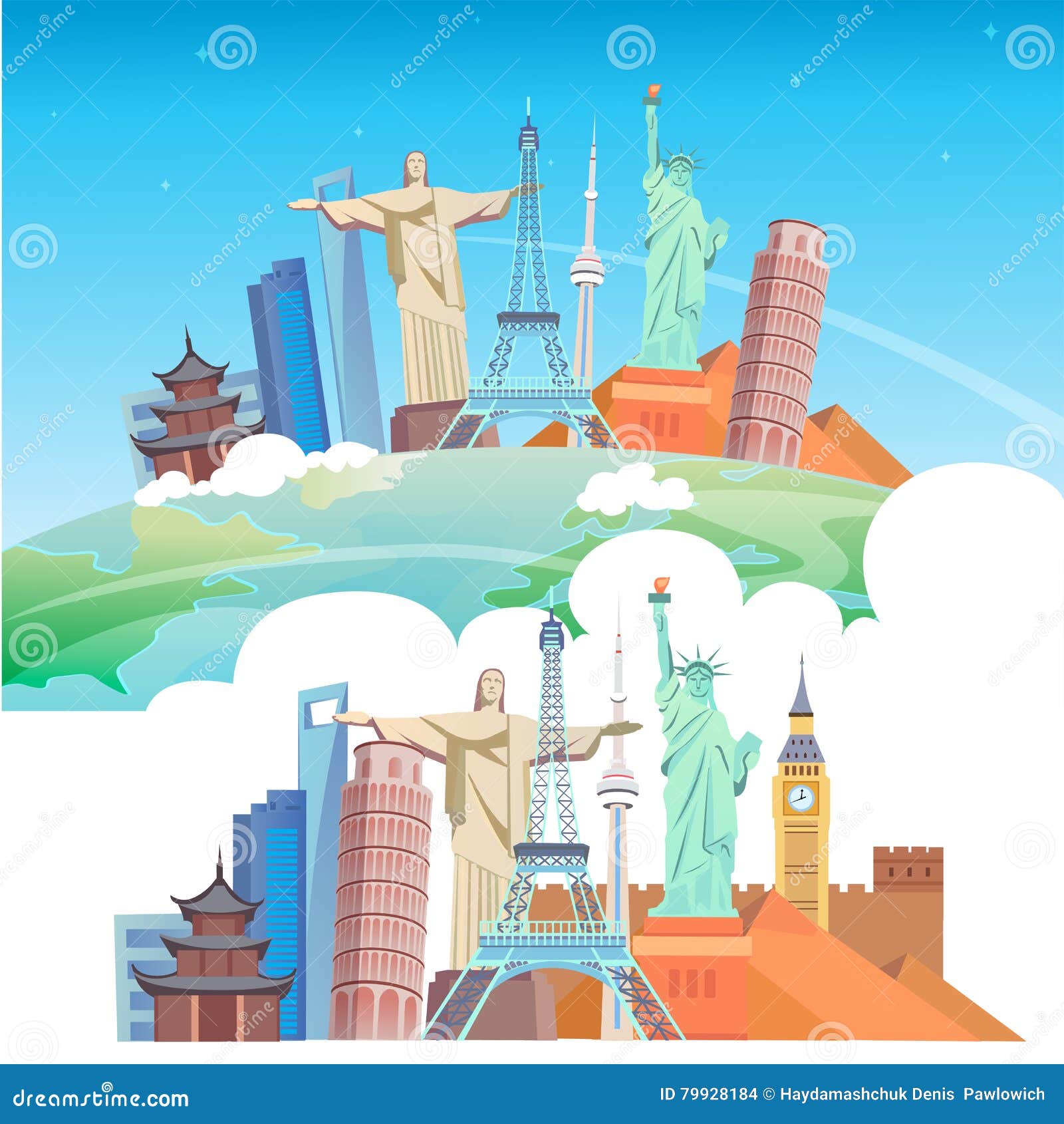 World Famous Attractions in Flat Design Style Stock Vector ...