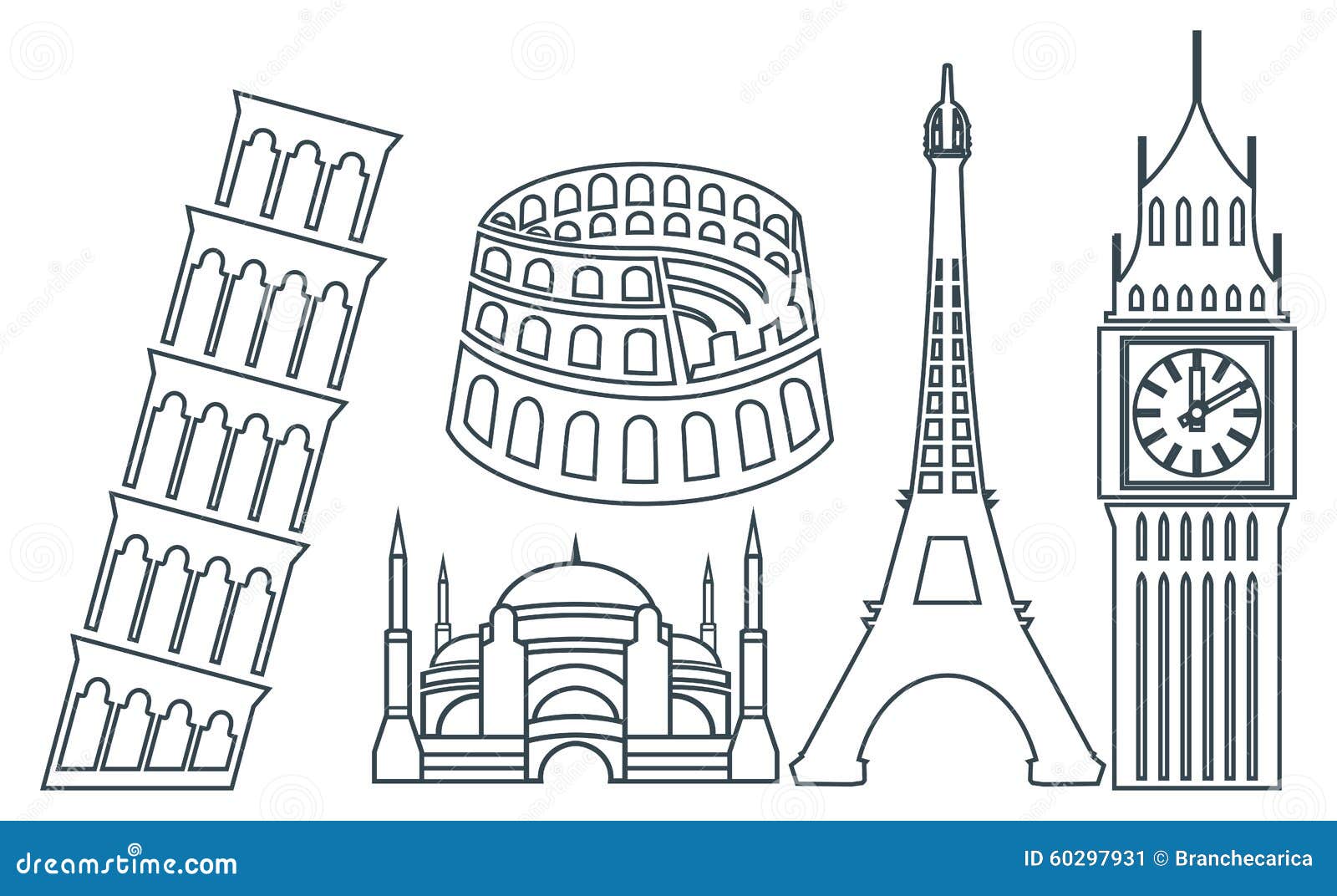 World Famous Buildings Icons Stock Illustration - Illustration of ...