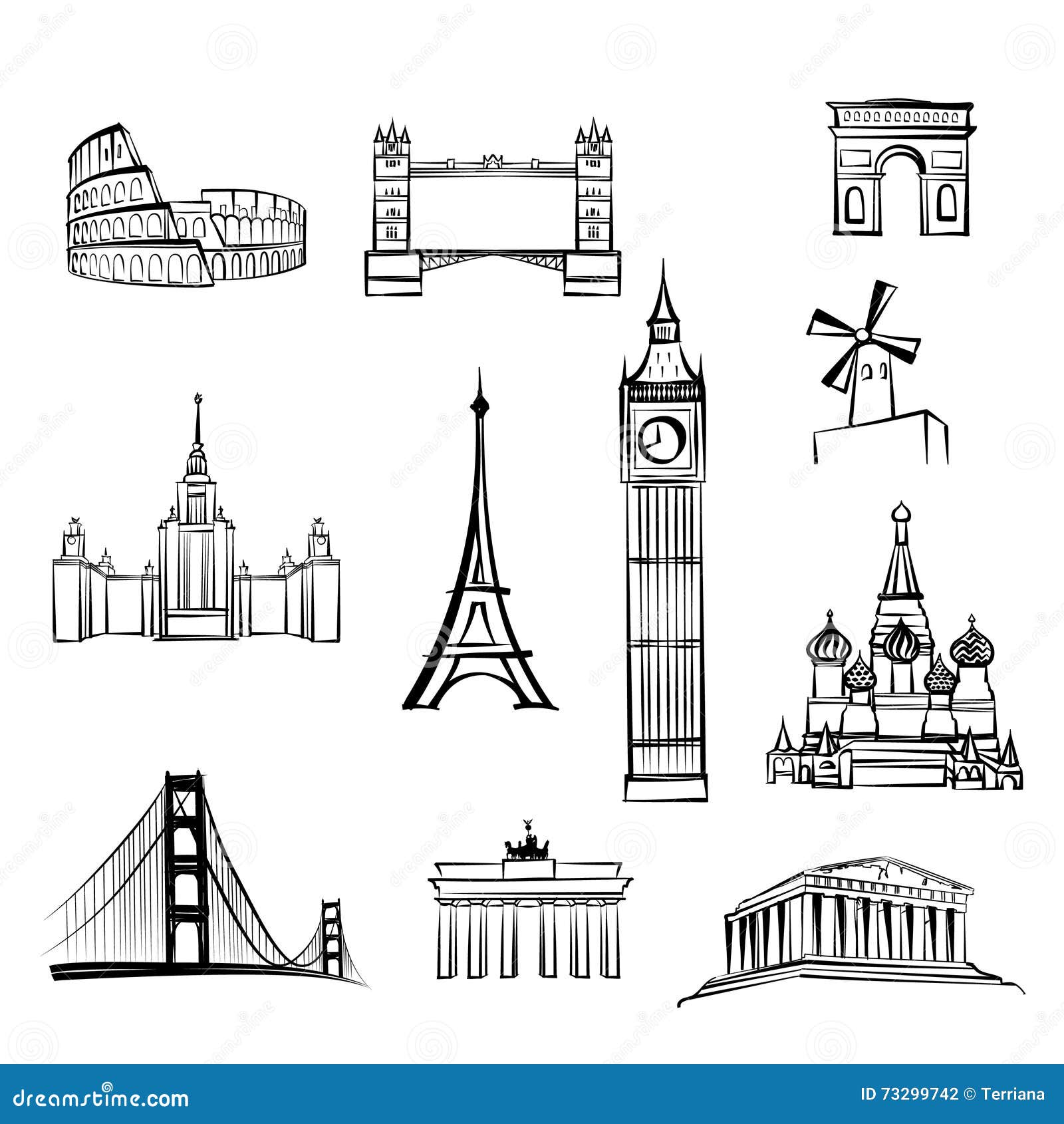 World Famous City Landmarks Travel Locations Icon Set Sightseeings of ... World Famous City Landmarks Travel Locations Icon Set Sightseeings of ...
