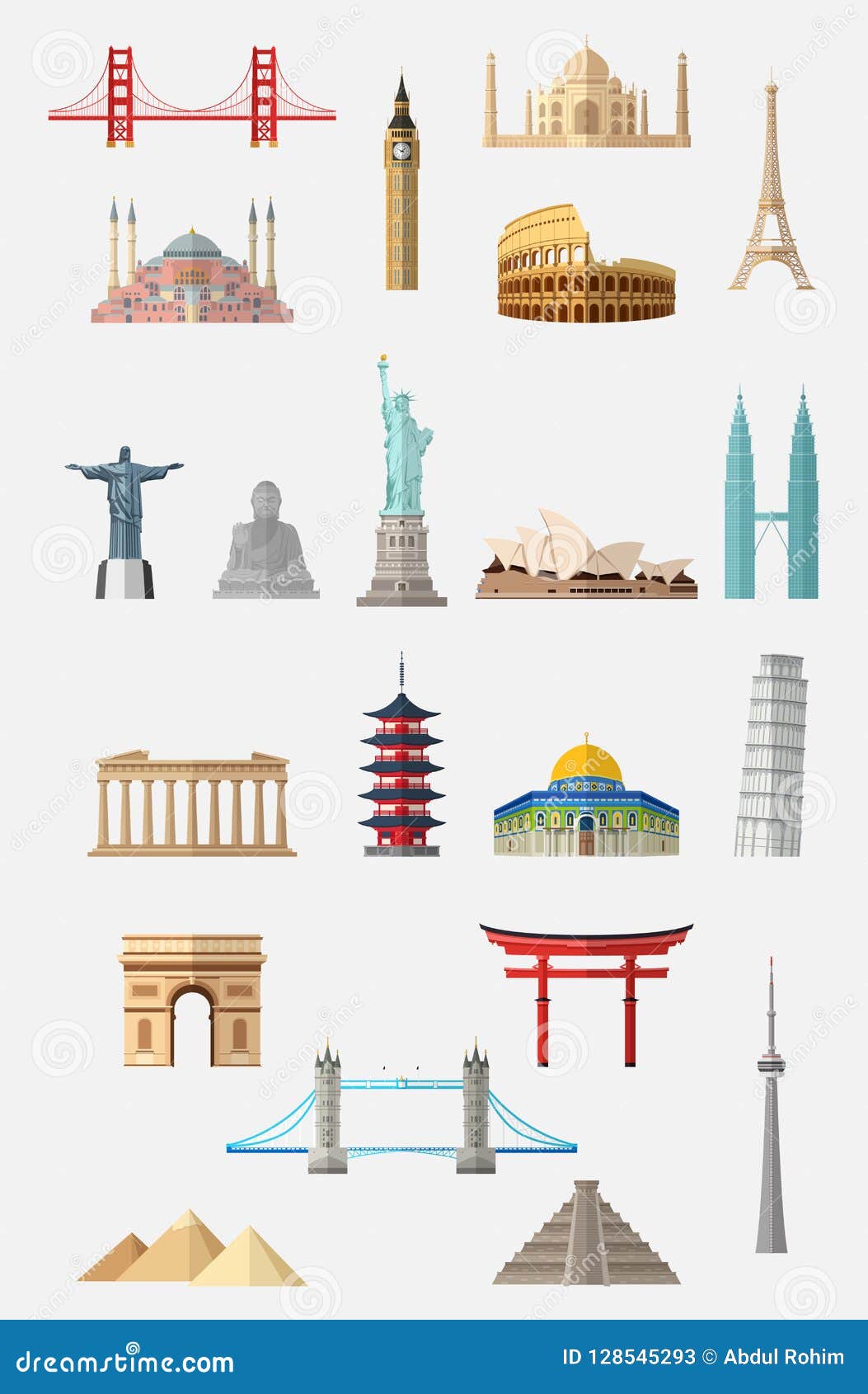 World Famous Landmarks Icon Set Stock Illustration - Illustration of ...