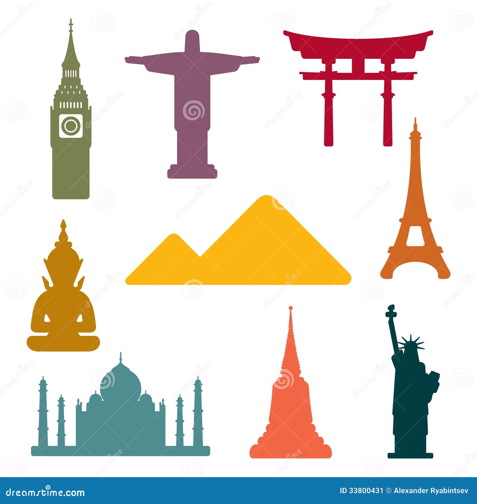 World Famous Monuments Background Stock Illustration - Illustration of ...