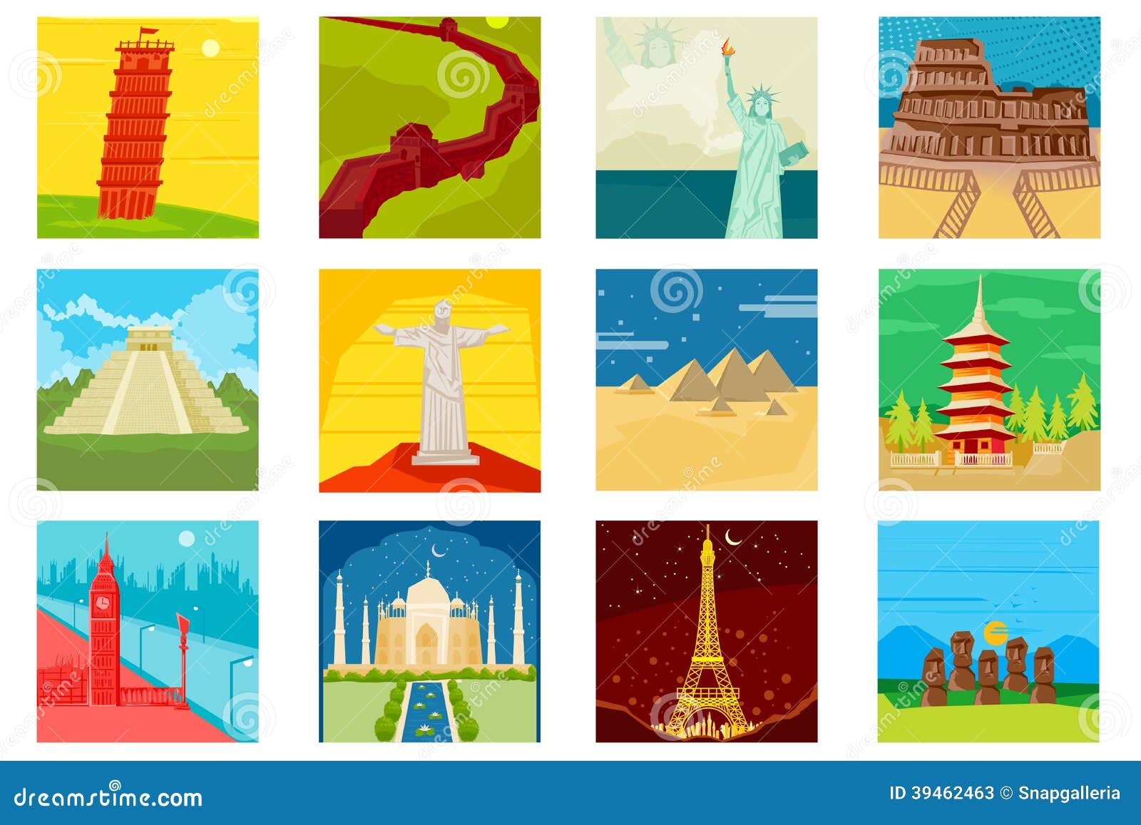 World's Famous Landmarks In English Alphabet Form. Vector Illust ...