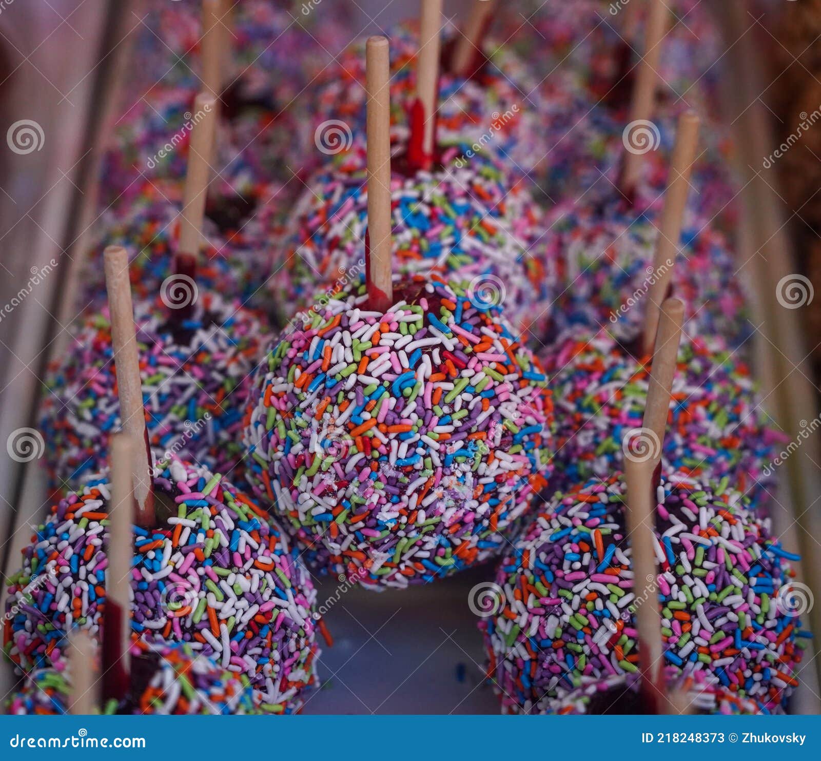 World Famous Red Candy Apple with Rainbow Sprinkles Stock Image - Image ...