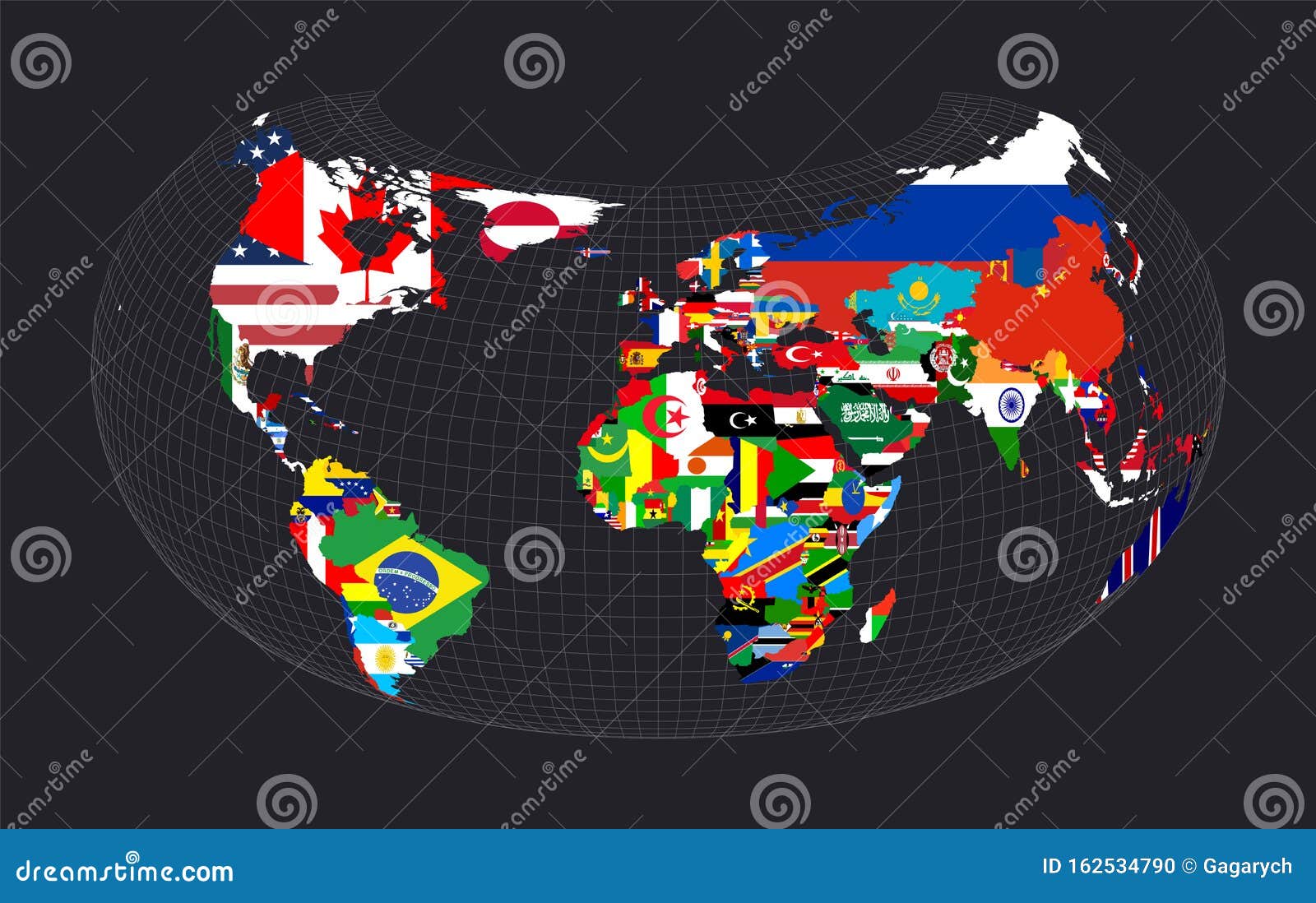 World Flag Map. Armadillo Projection Stock Vector - Illustration of ...