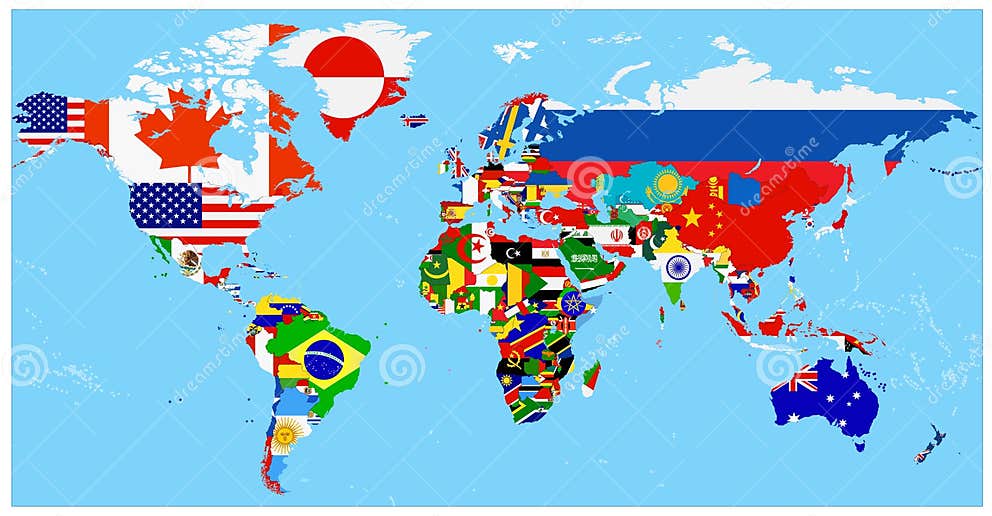 World Flag Map with a Blue Background Stock Vector - Illustration of ...