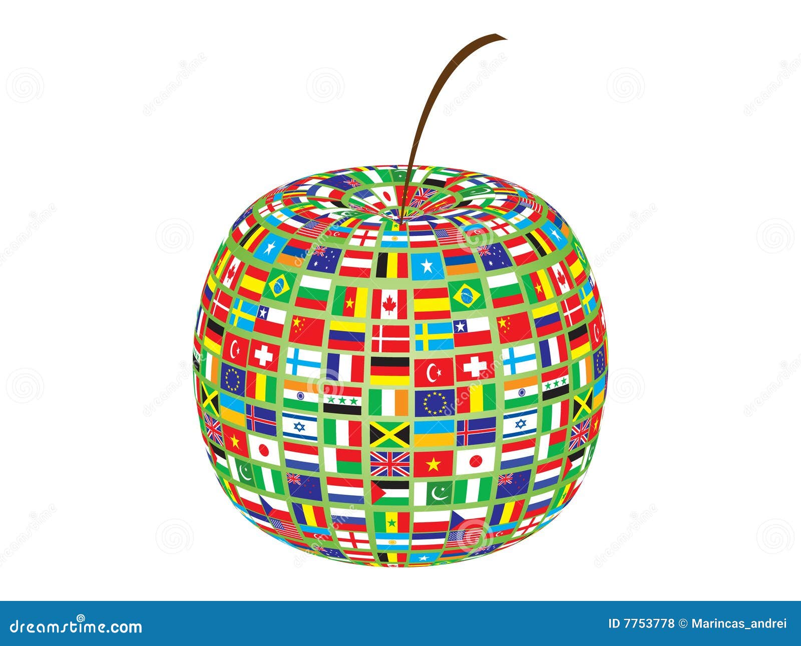World flags on apple stock vector. Illustration of drawing - 7753778