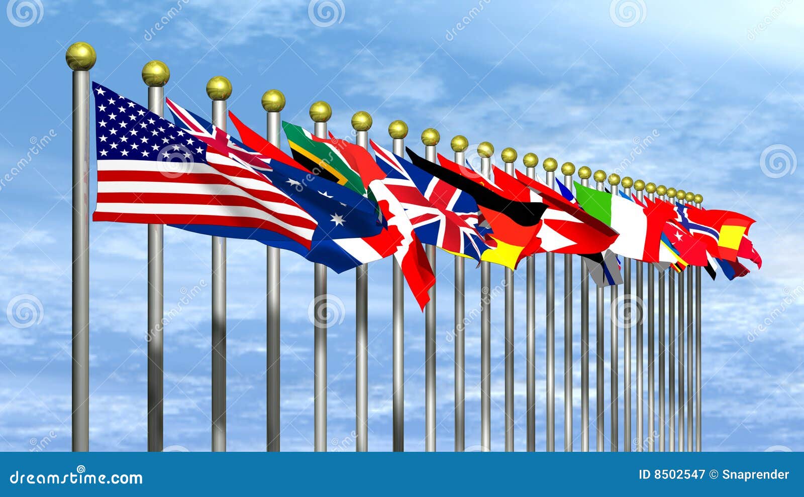 World Flags with Blue Sky stock illustration. Illustration of silver ...
