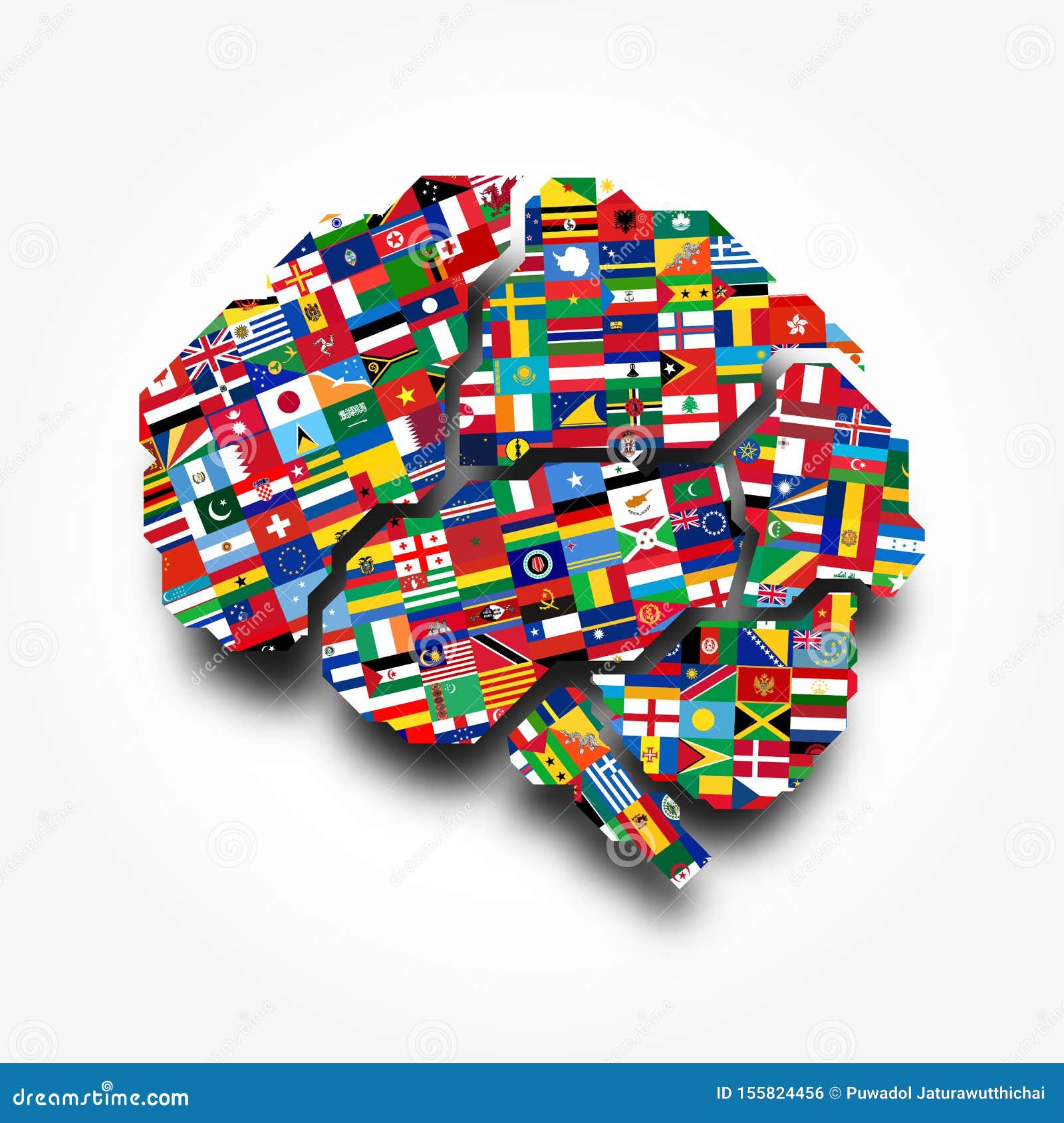 World Flags and Brain . Creative Idea Concept . Flat Design Stock ...