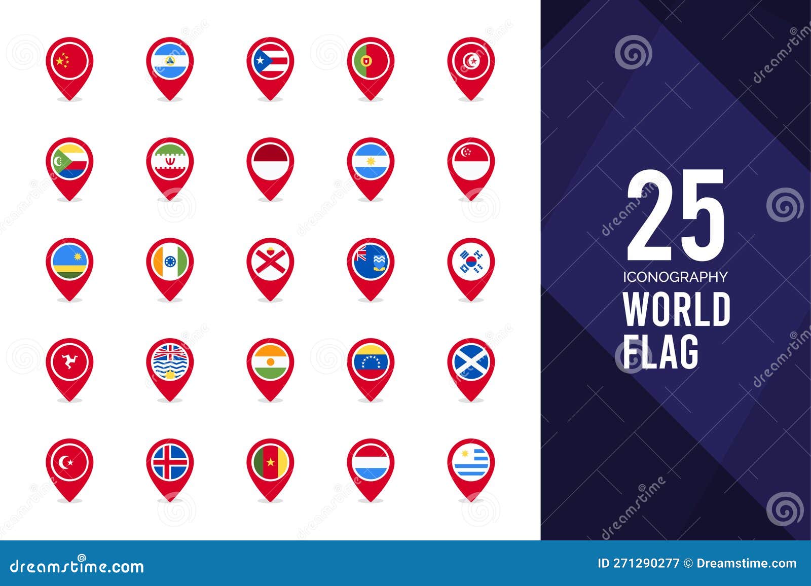 25 World Flags Pin. Icons Pack. Vector Illustration Stock Vector ...