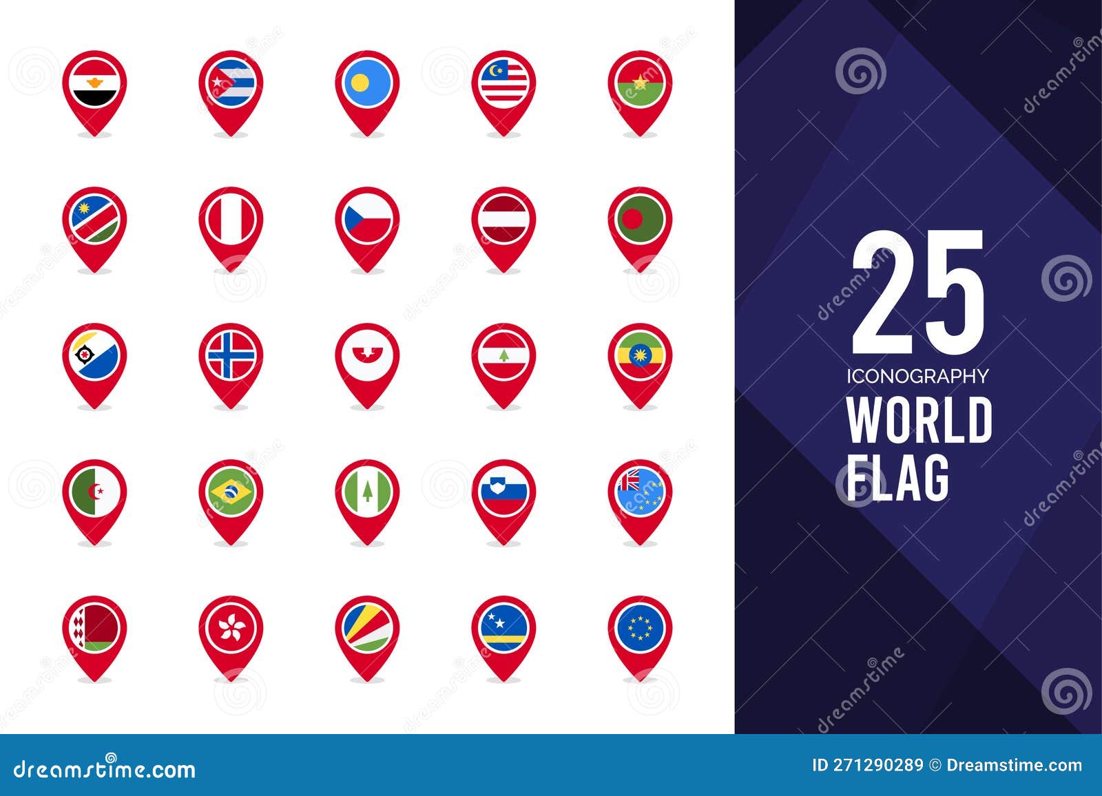 25 World Flags Pin. Icons Pack. Vector Illustration Stock Vector ...