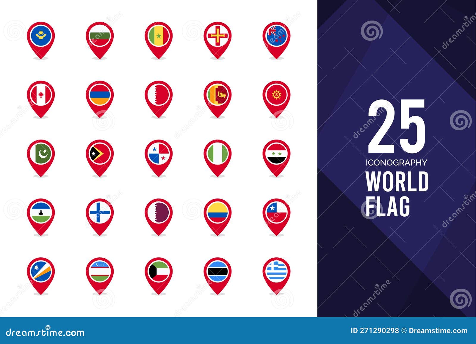 25 World Flags Pin. Icons Pack. Vector Illustration Stock Vector ...