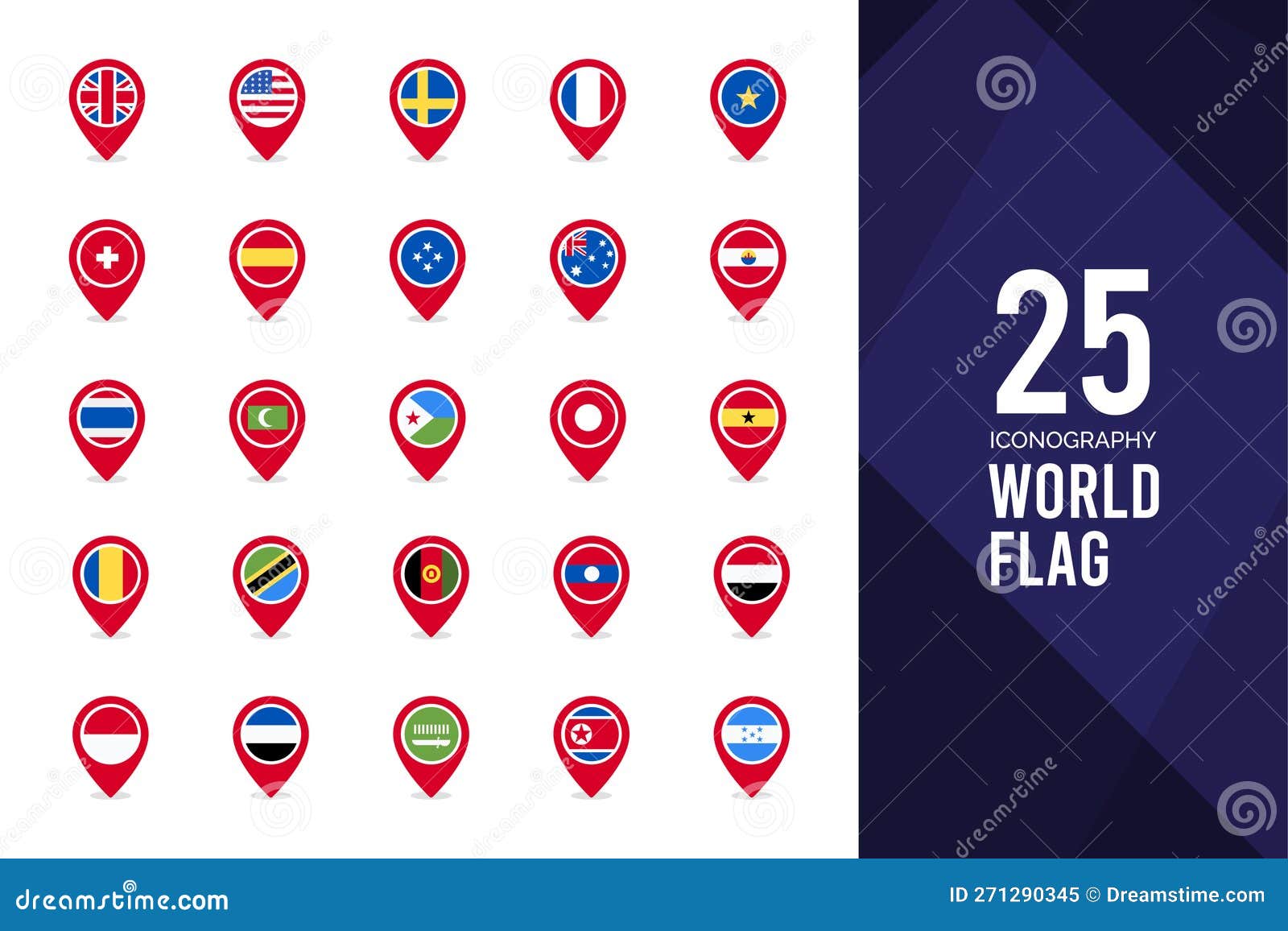 25 World Flags Pin. Icons Pack. Vector Illustration Stock Vector ...