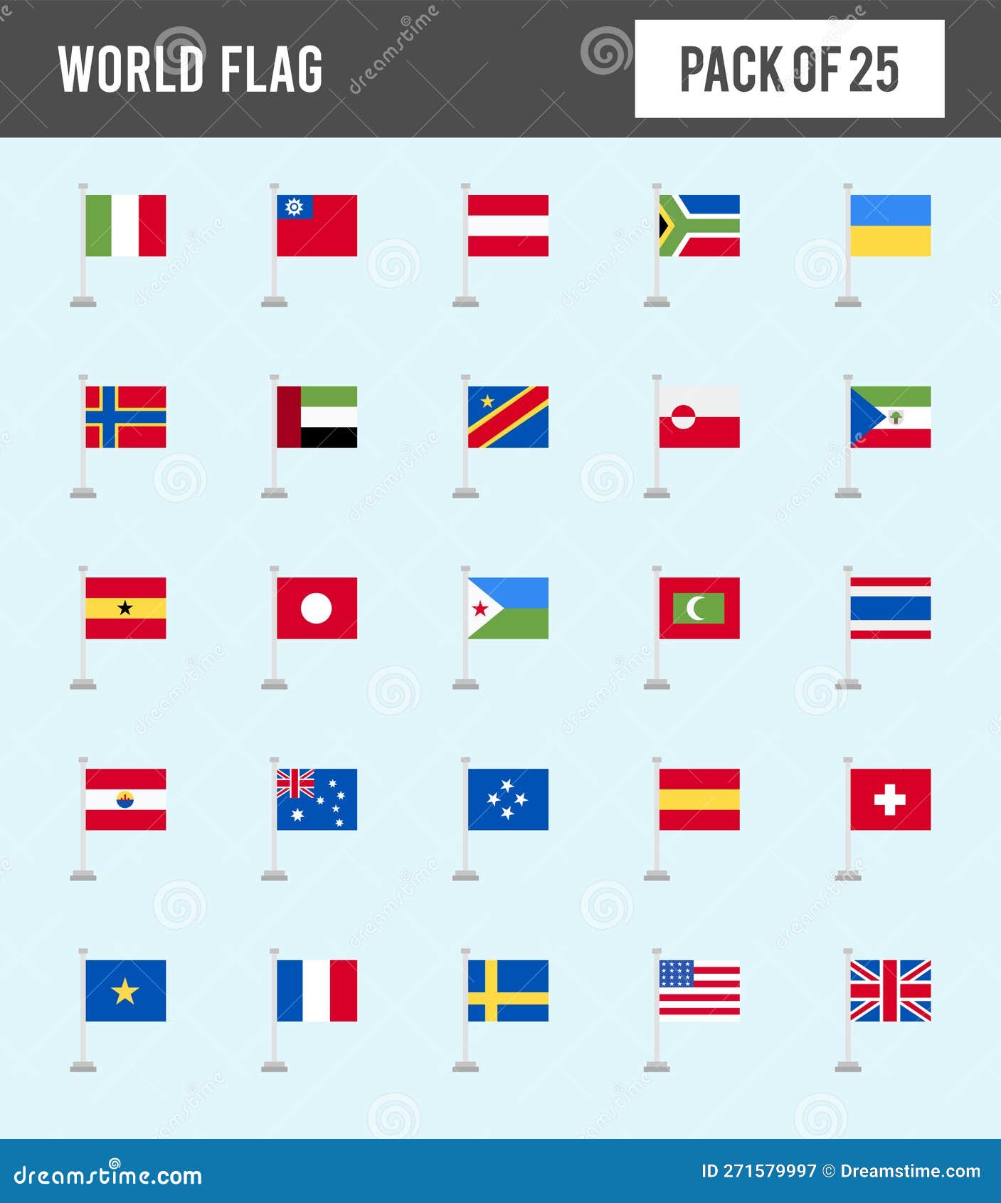 25 World Flags Pin. Icons Pack. Vector Illustration Stock Vector ...
