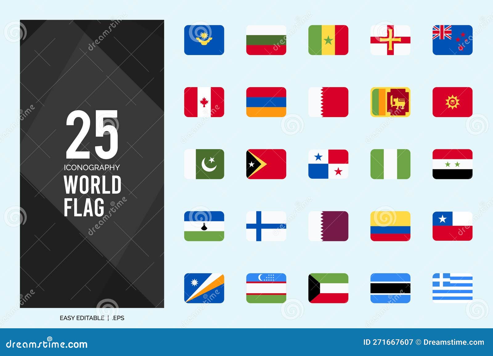 25 World Flags Rounded Square . Icons Pack. Vector Illustration Stock ...